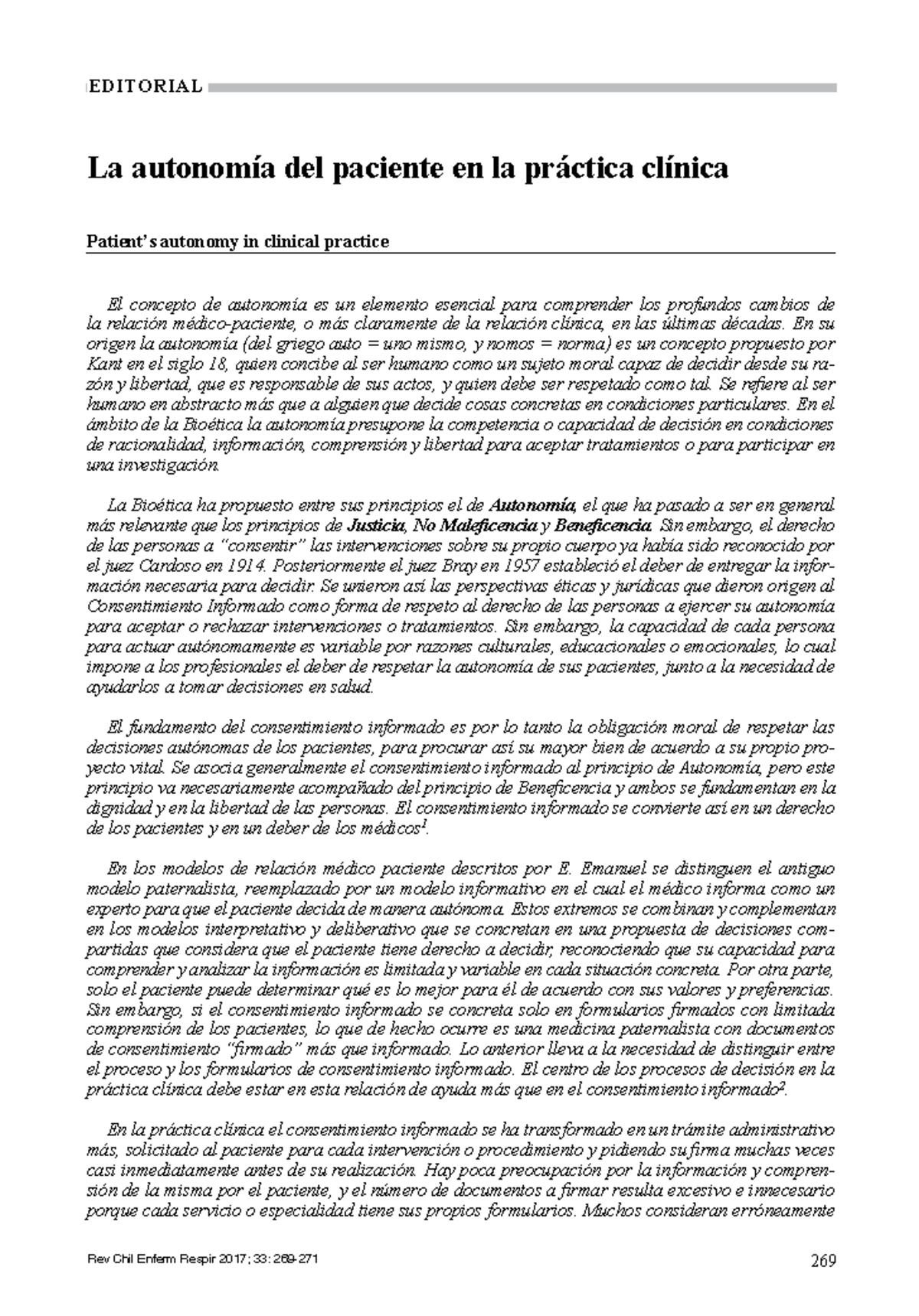 Bioética 4 Principio pdf - 269 La autonomía del paciente en la práctica ...