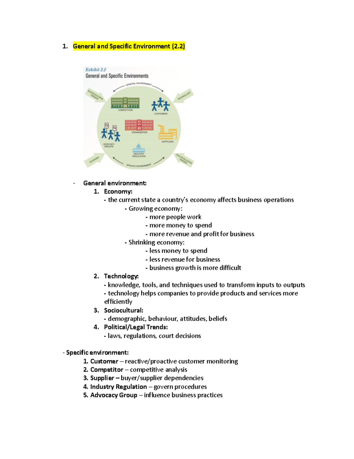 Written - Lecture notes 1-20 - 1. General and Specific Environment (2 ...
