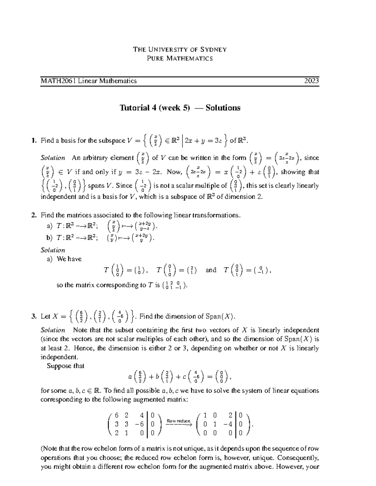 Tut04s - hi this - THE UNIVERSITY OF SYDNEY PURE MATHEMATICS MATH2061 ...