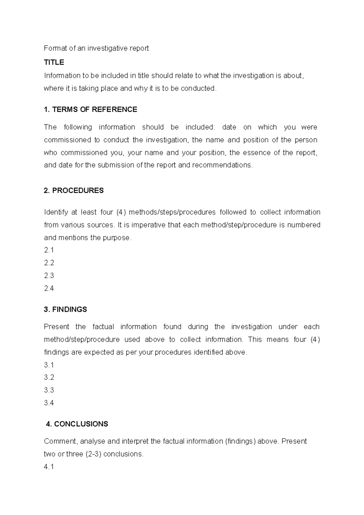 Format of an investigative report - Format of an investigative report ...