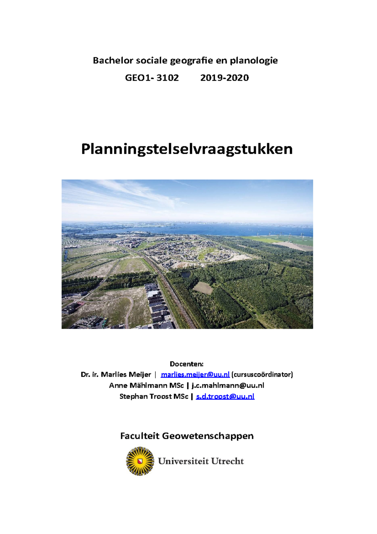 Studiewijzer planningstelselvraagstukken 2020 - Bachelor sociale ...