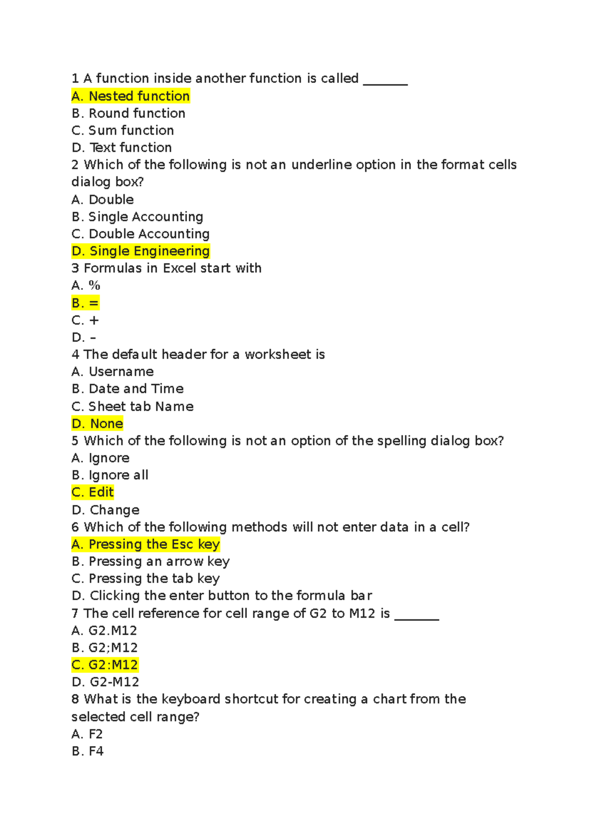 Excel MCQS - 1 A function inside another function is called _______ A ...