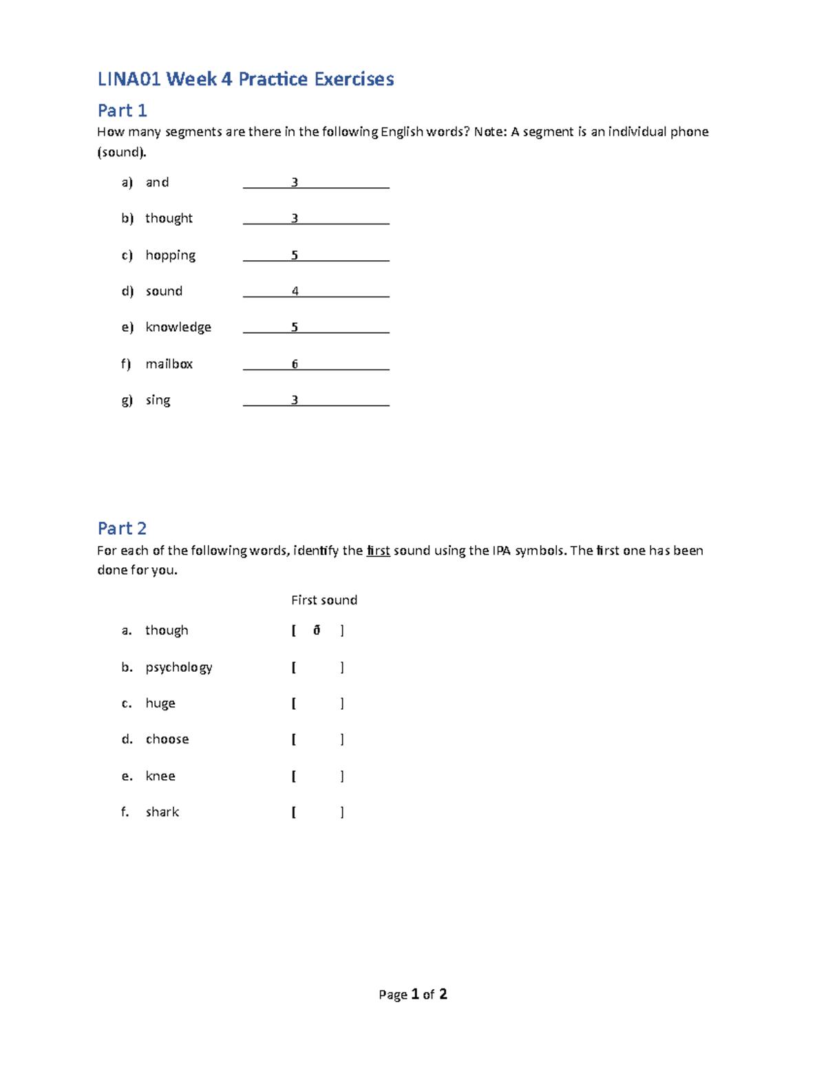 Week 4 Practice Exercises - LINA01 Week 4 Practice Exercises Part 1 How many segments are there ...