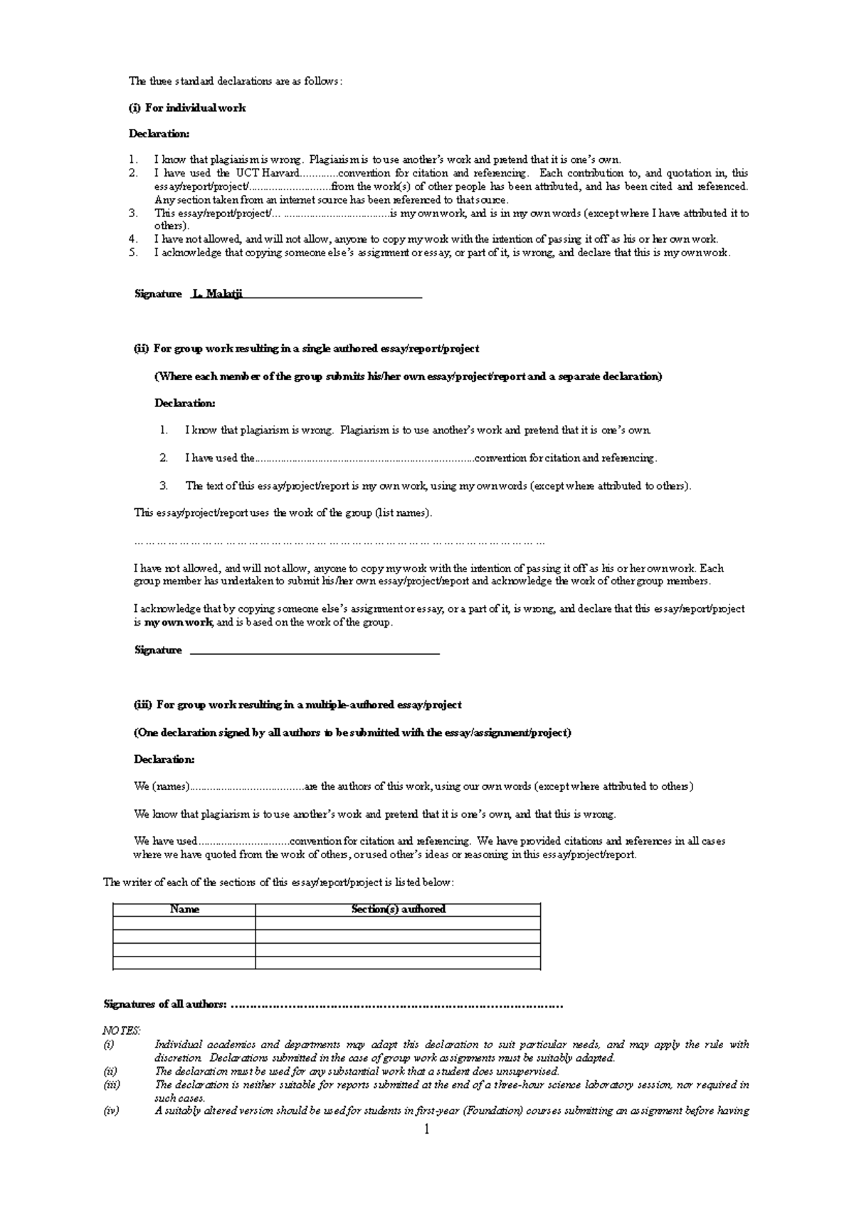 Final EXAM Essay FOR FIN1009S - The three standard declarations are as ...