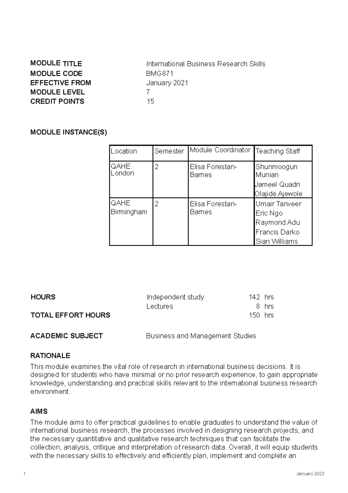 BMG871 CRN3523 Module handbook - MODULE TITLE International Business ...