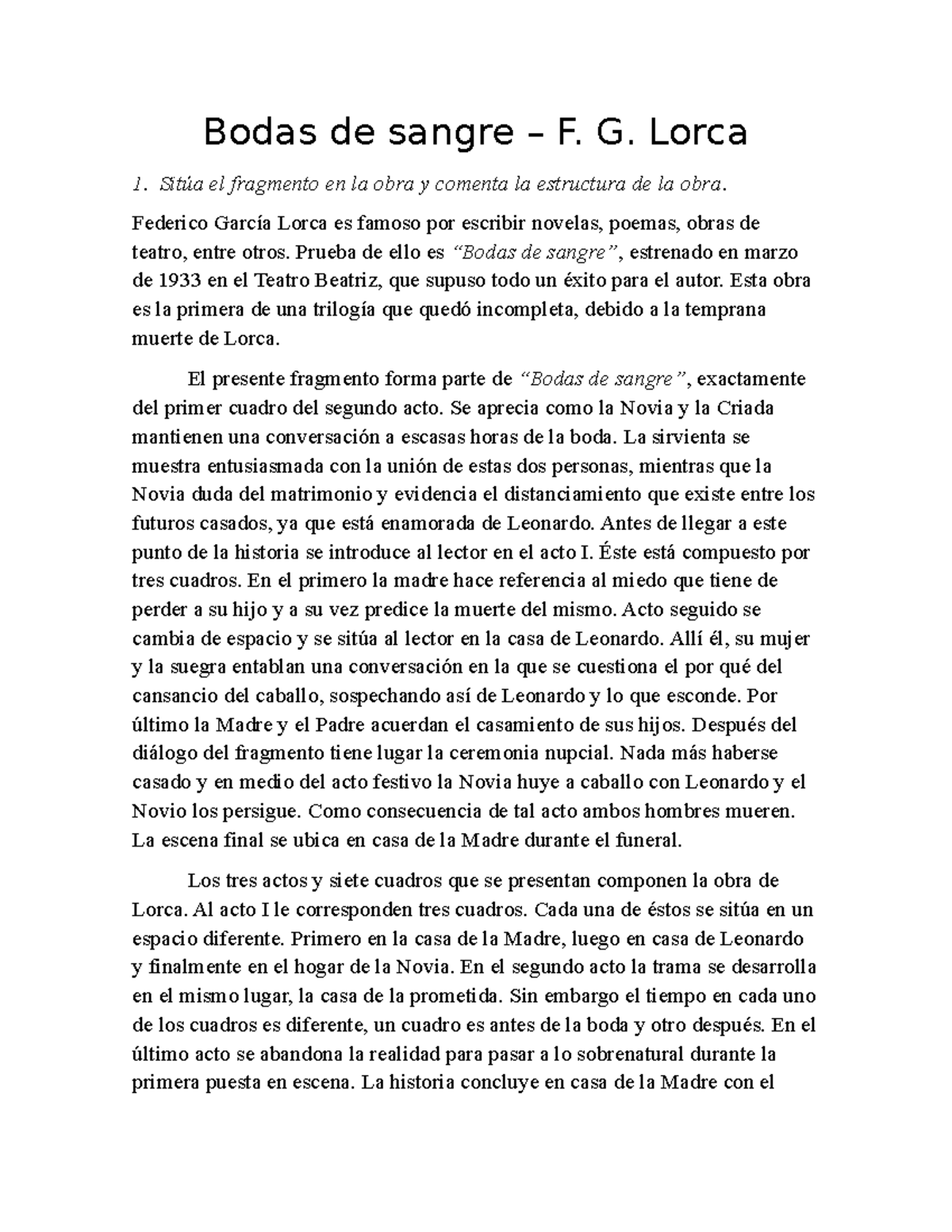 Estructura Bodas de sangre - Bodas de sangre F. G. Lorca 1. el ...