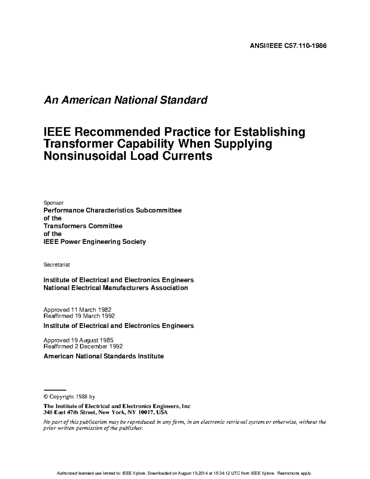 Ieee recommended practice for establishing transformer capabilit - ANSI ...