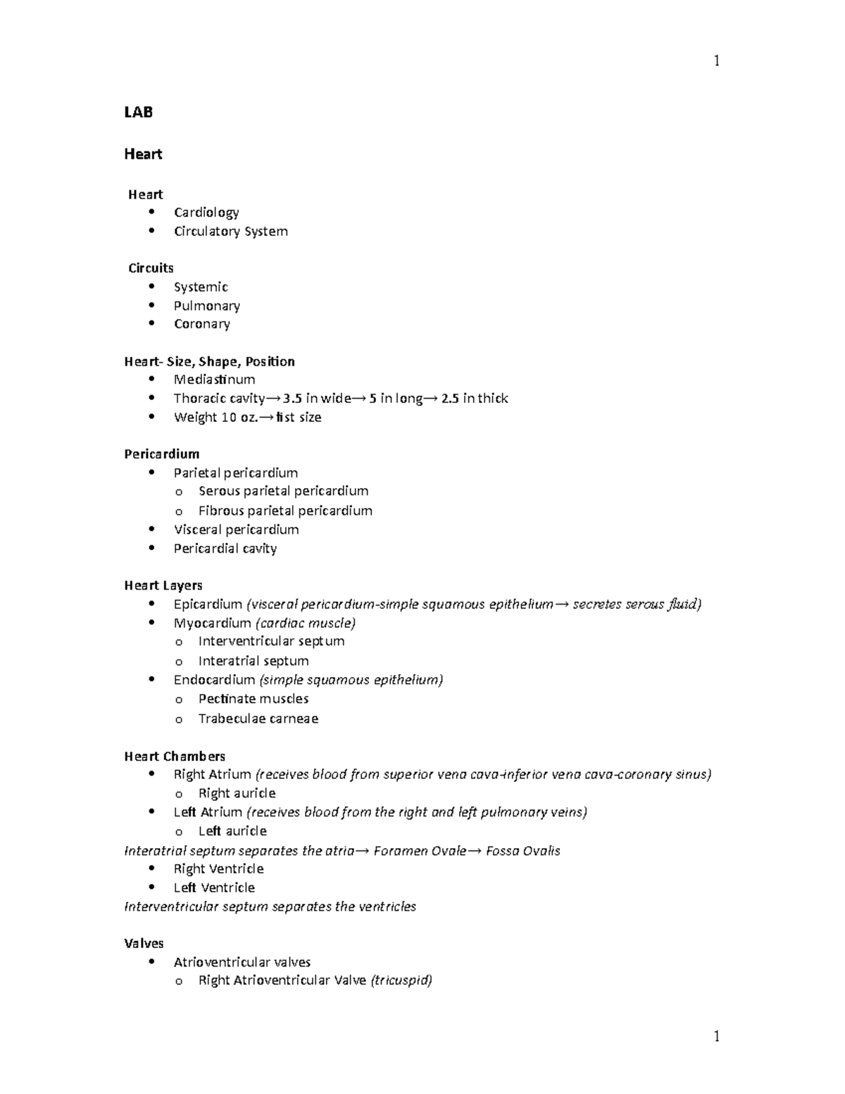 Heart 2015 - Exam are based on the notes provided - 1 LAB Heart Heart ...