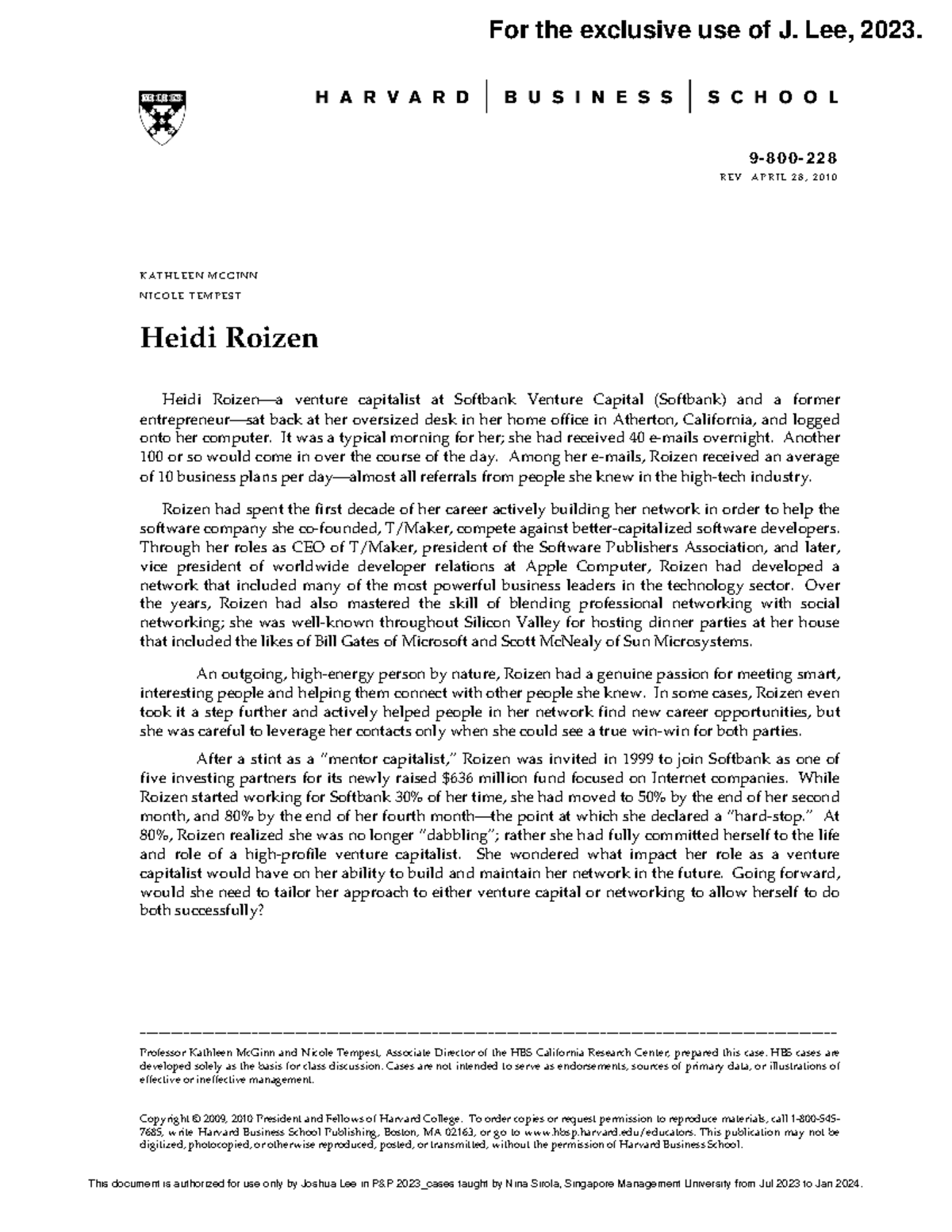 Heidi Roizen - Professo develop effective Copyrig 7685, wr digitized K ...