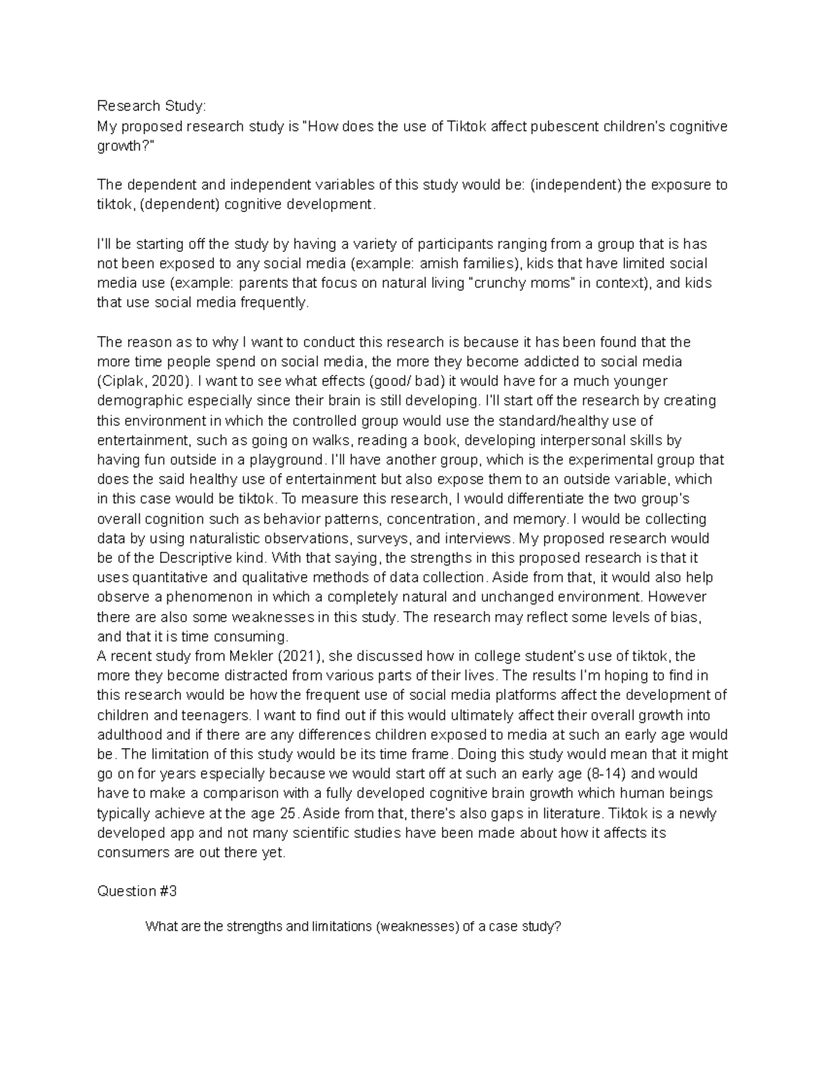 Psychology Tut 060 - Research study example - Research Study: My ...