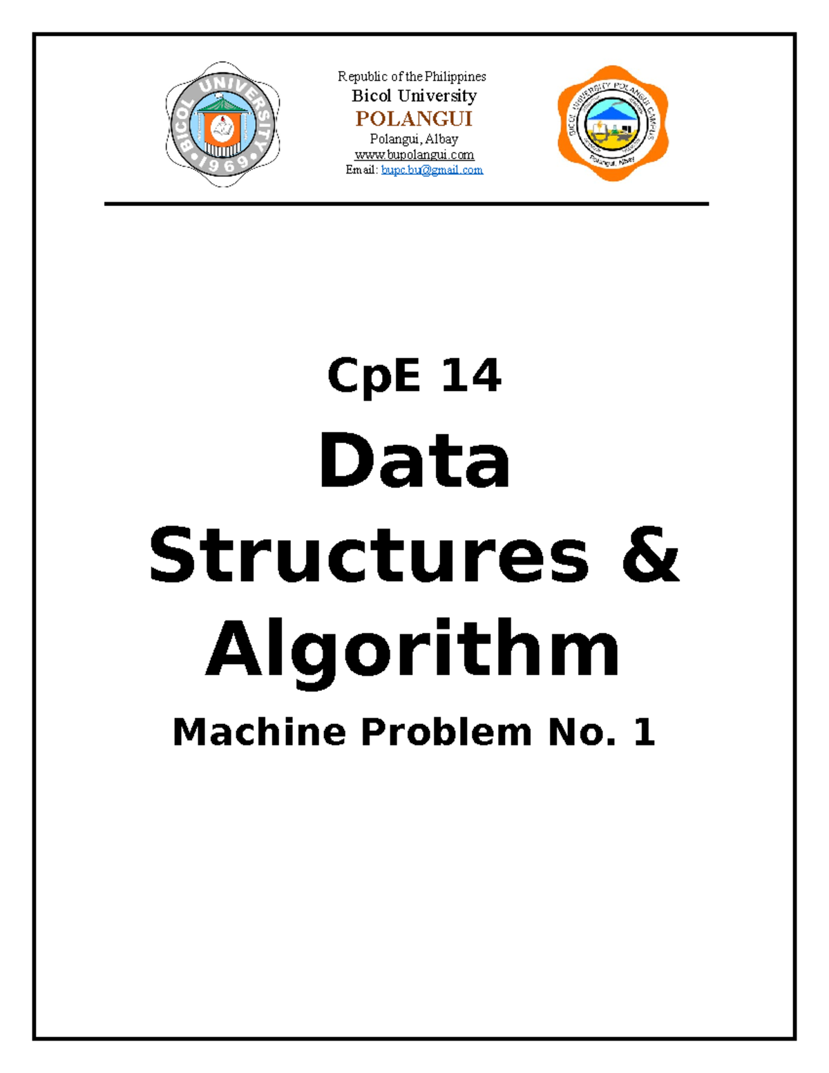 Jerald DSA MP1 - data structures and algorithm sample - ####### Republic of the Philippines ...