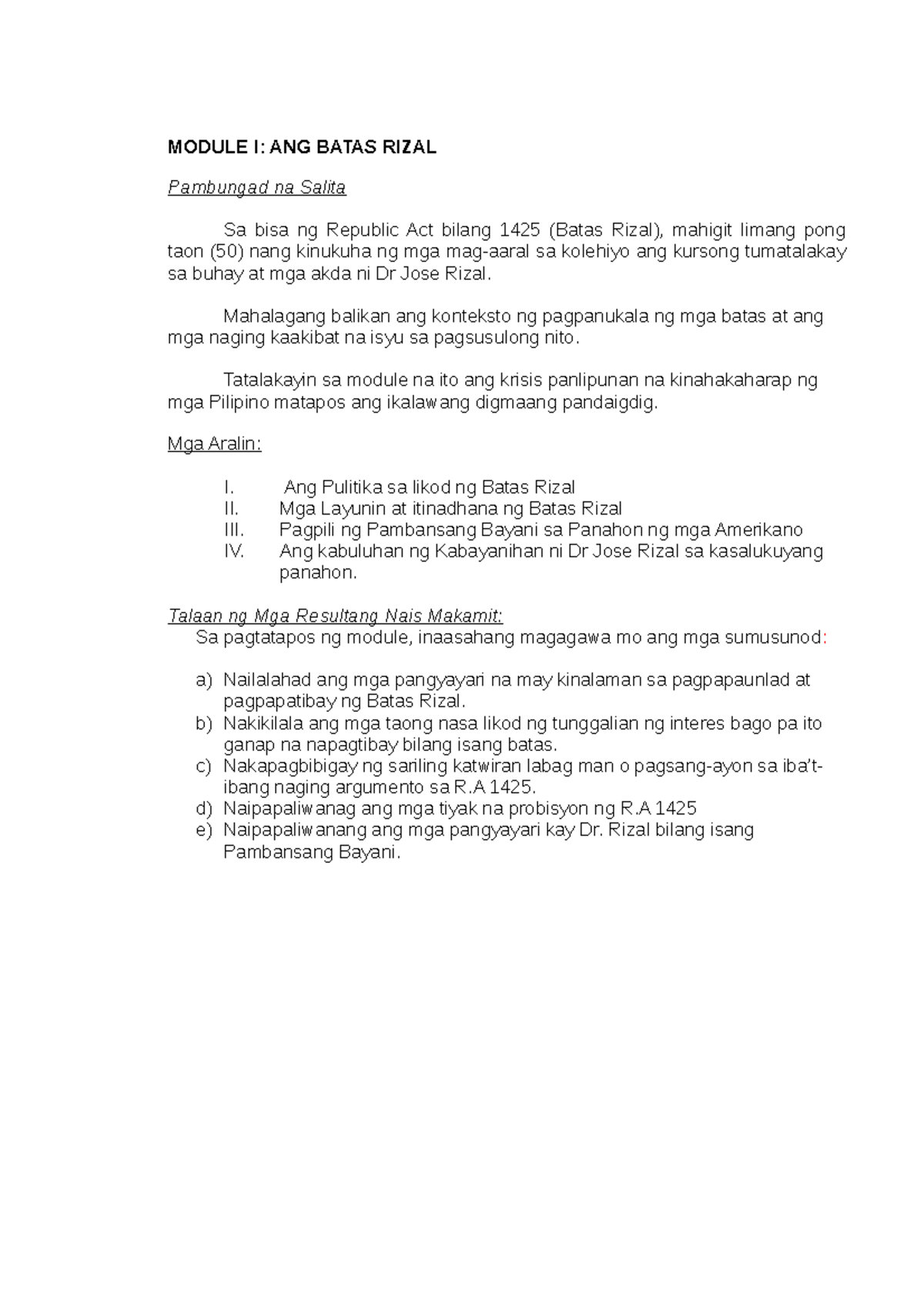 Module I Ang Batas Rizal December 1 2020 - MODULE I: ANG BATAS RIZAL ...