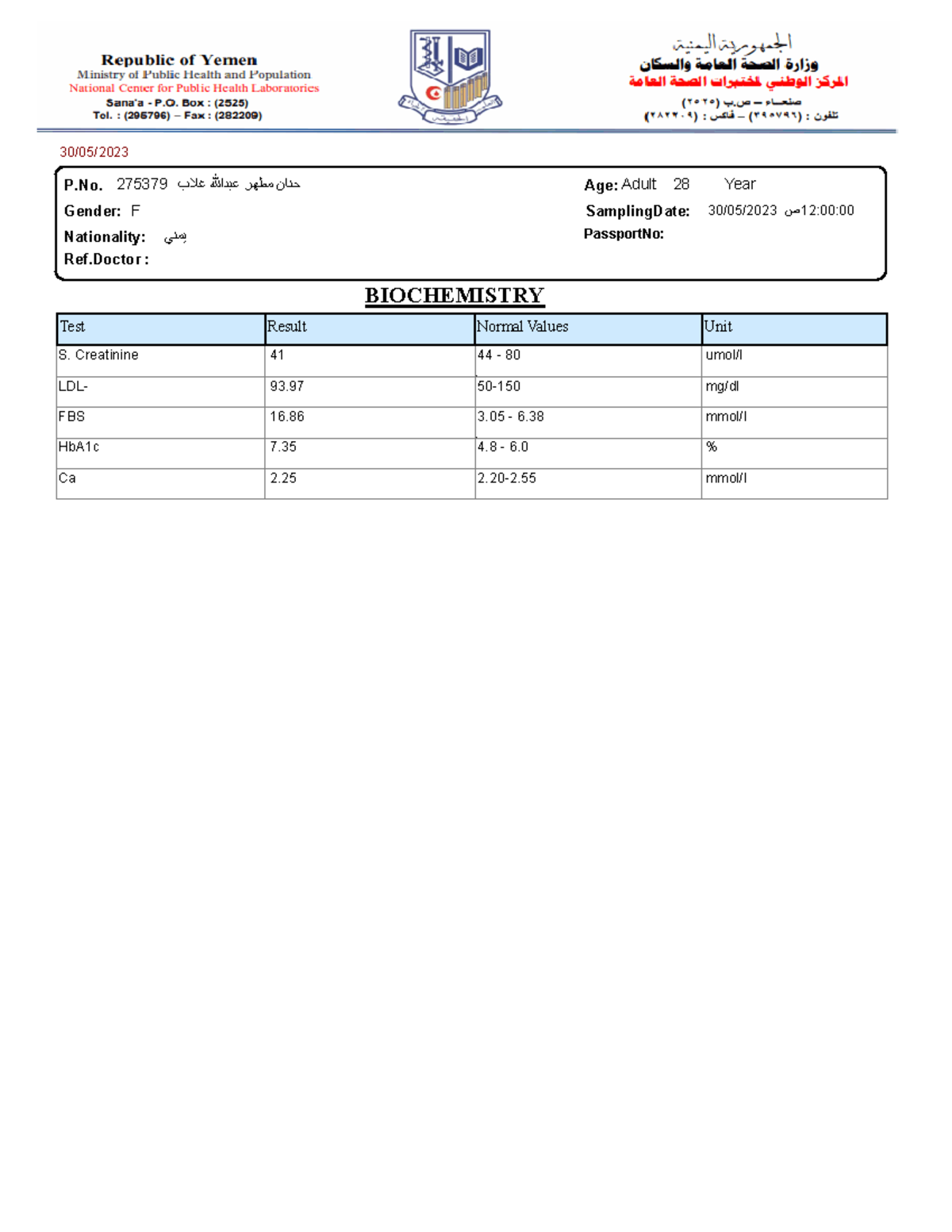Labresults - My Discussion assignment unit 5.docx - حنان مطهر عبدا غلب يمني 275379 30/05/2023 ...
