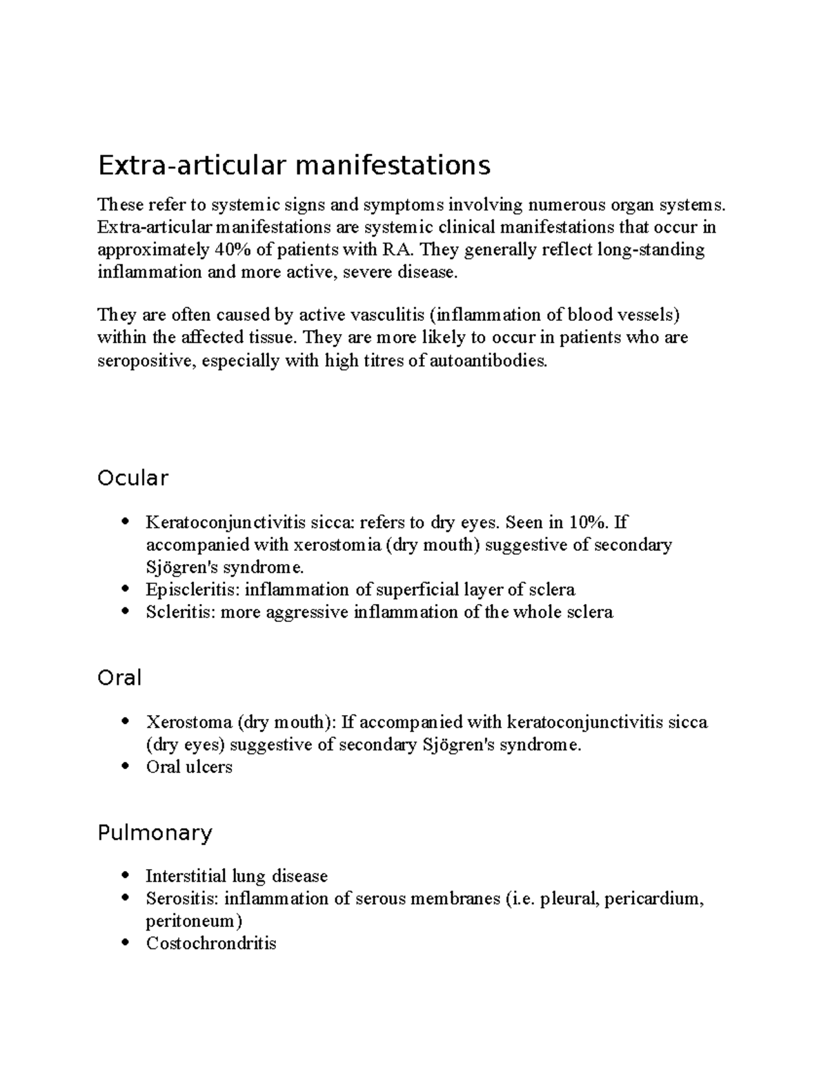 Extra-articular manifestations of RA - Extra-articular manifestations ...