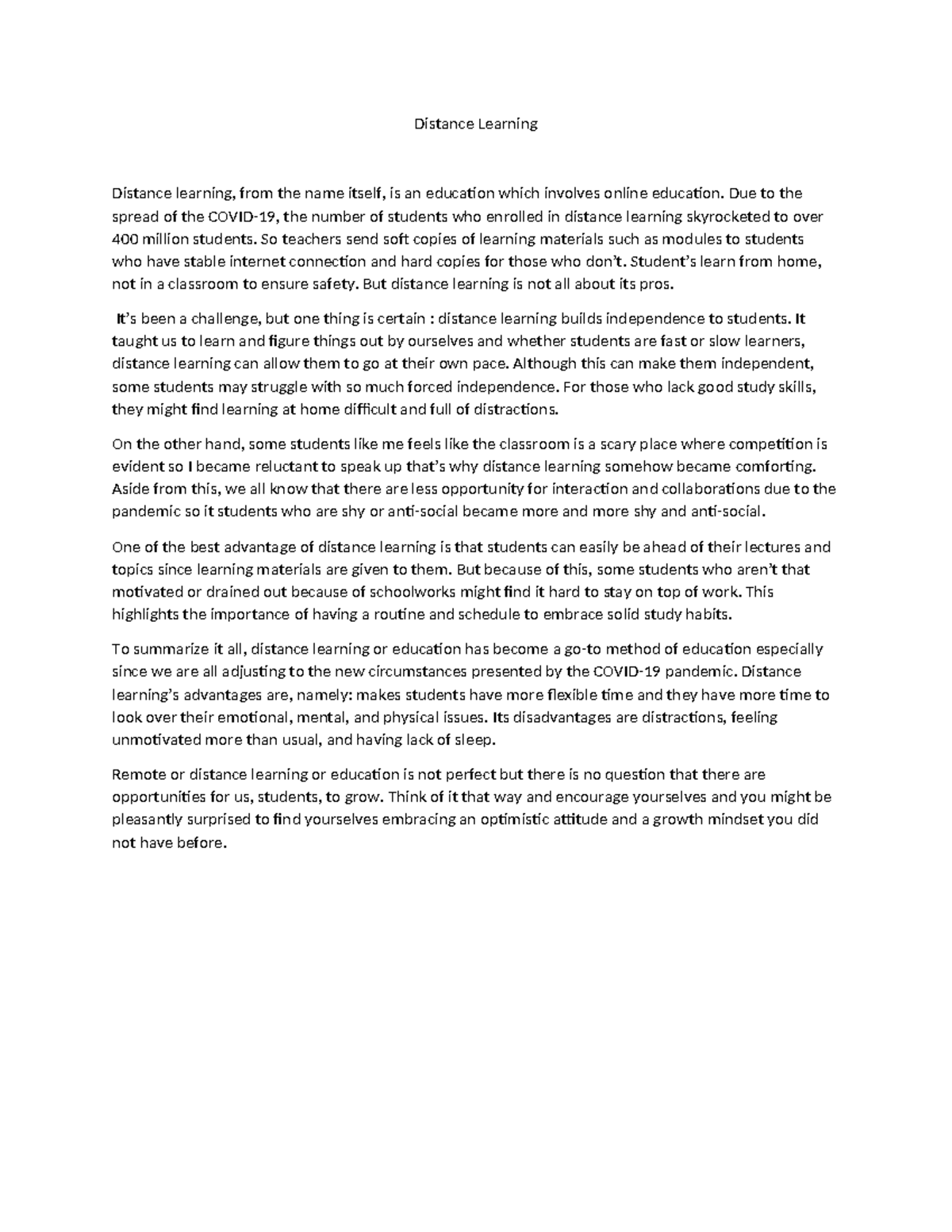 Concept Paper B3 - Distance Learning Distance learning, from the name ...