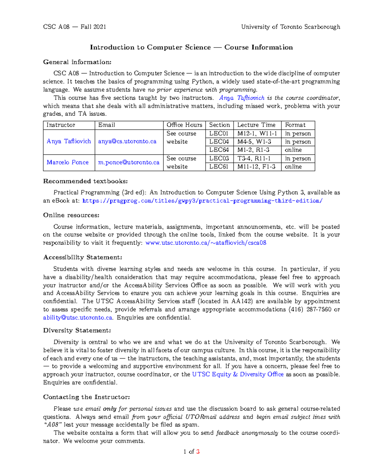 Courseinfosheet - Course info sheet - CSCA08 - Introduction to - StuDocu