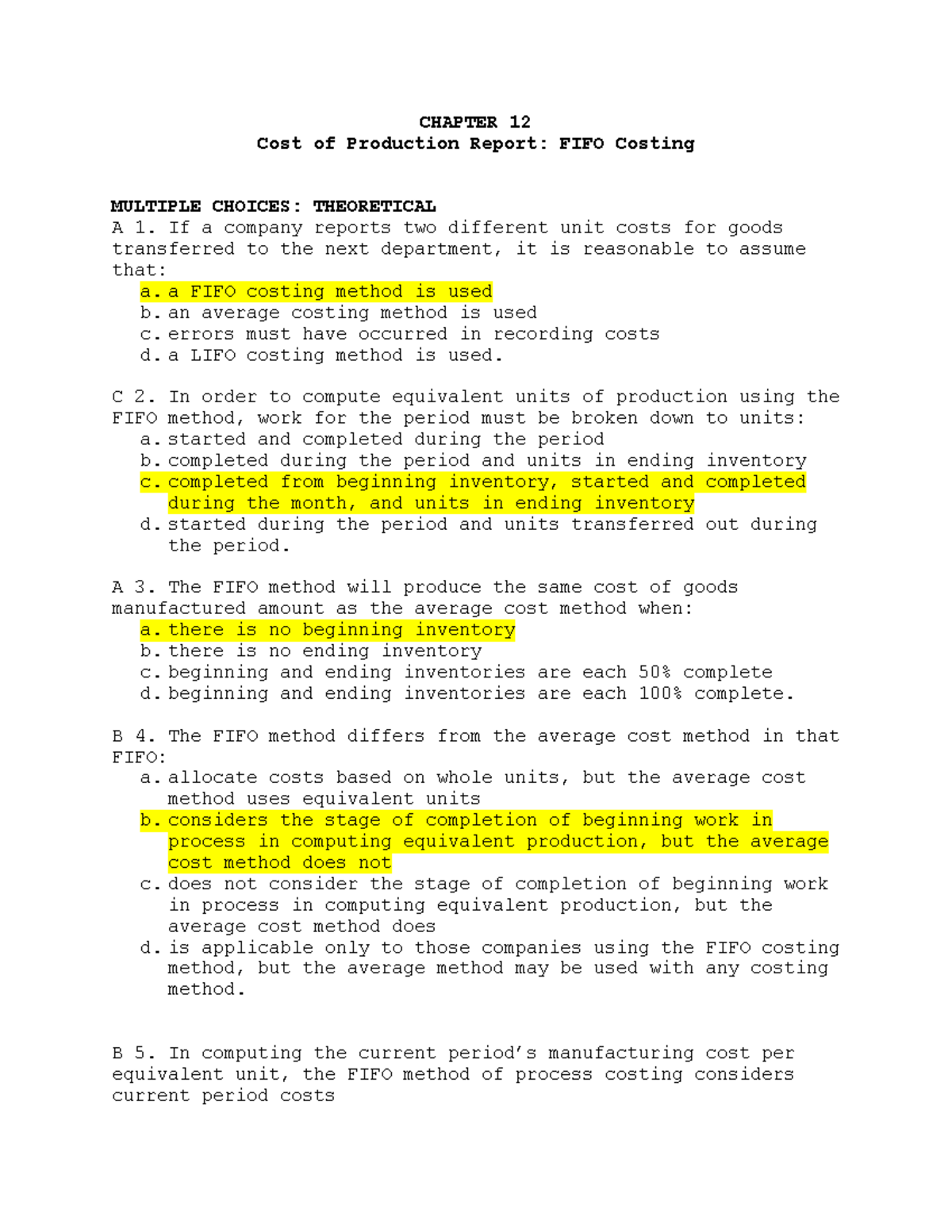 Chapter-12 - Cost acc - CHAPTER 12 Cost of Production Report: FIFO ...