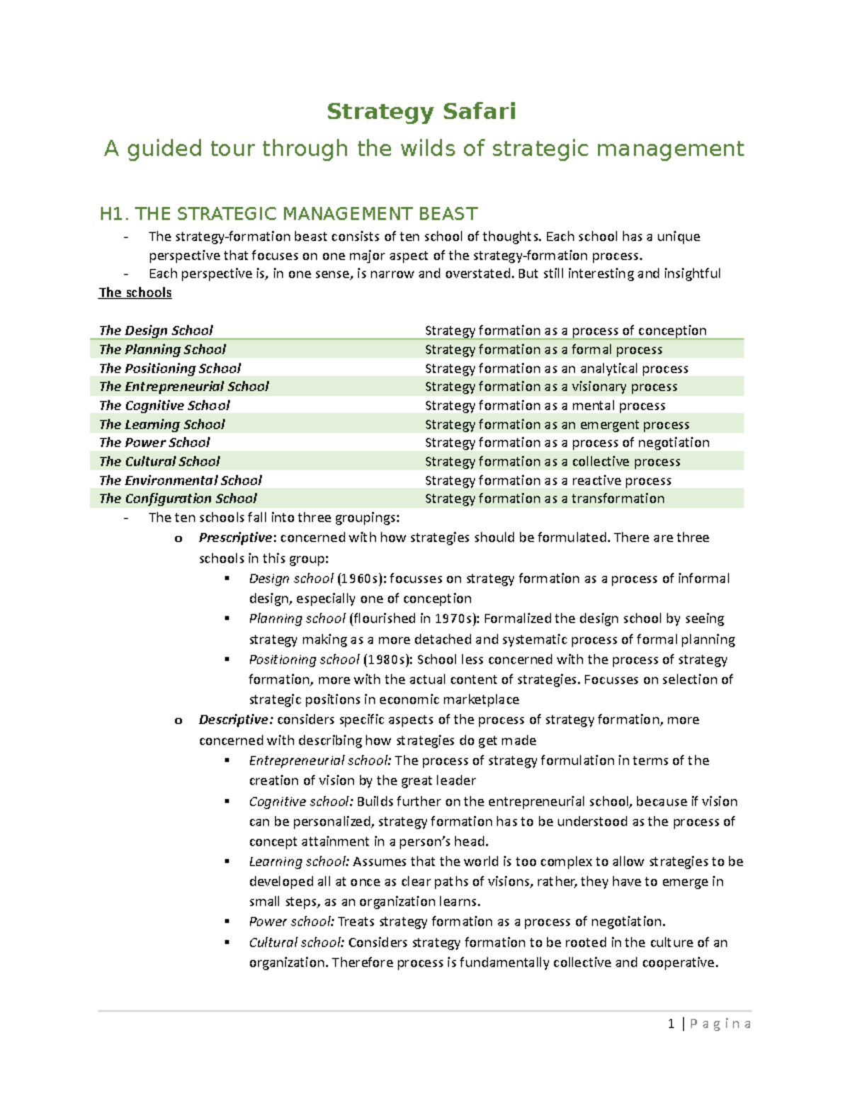 Strategy Safari - samenvatting - Strategy Safari A guided tour through ...