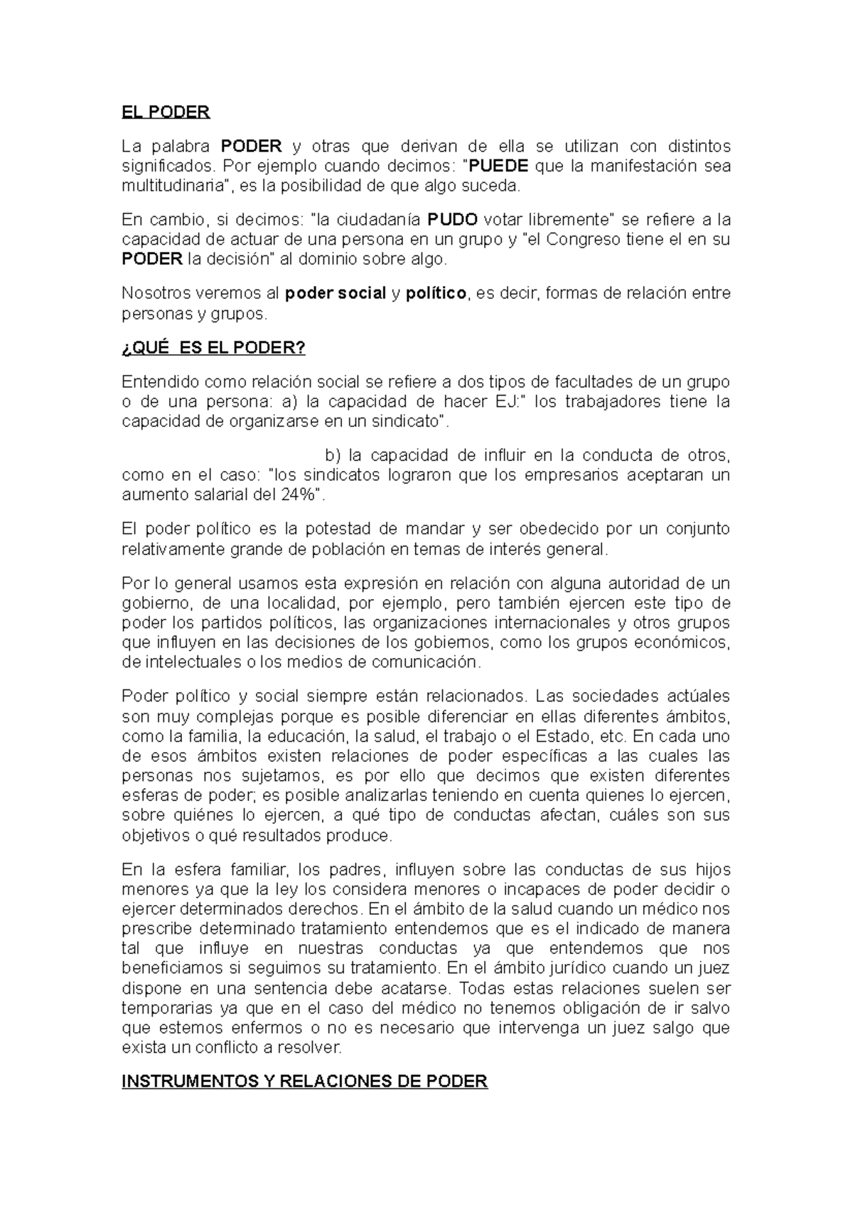 EL Poder - Breve resumen - EL PODER La palabra PODER y otras que ...