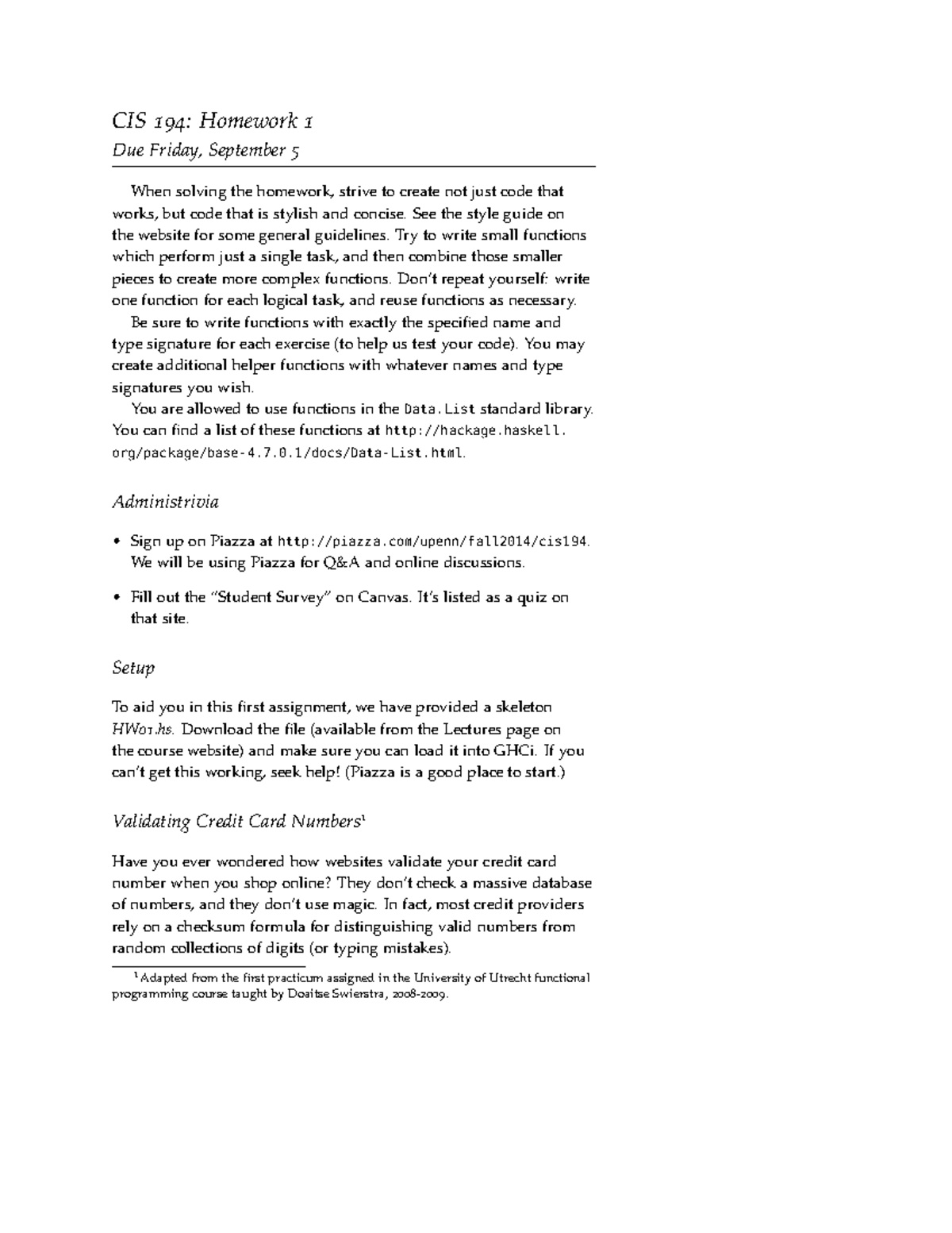 Seminar assignments - Homework and examples 1 - 10 - Due Friday ...