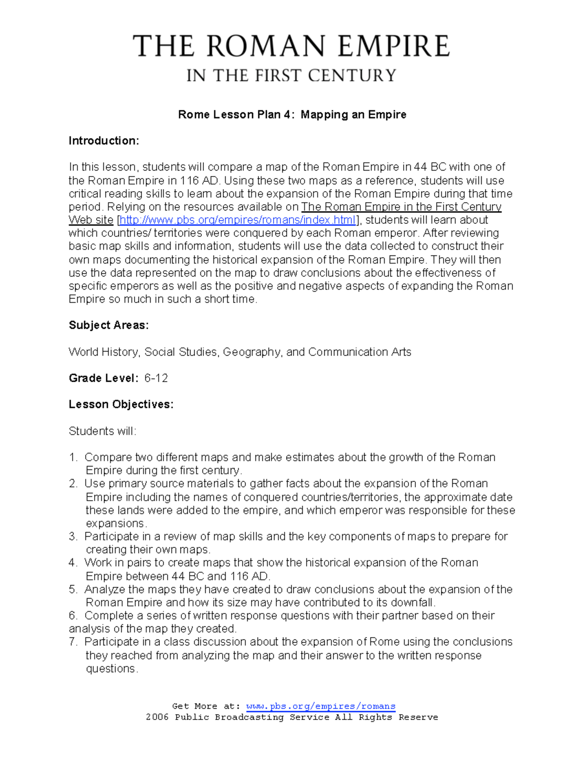 Lesson 4 - Dlp - Get More at: pbs/empires/romans Rome Lesson Plan 4 ...
