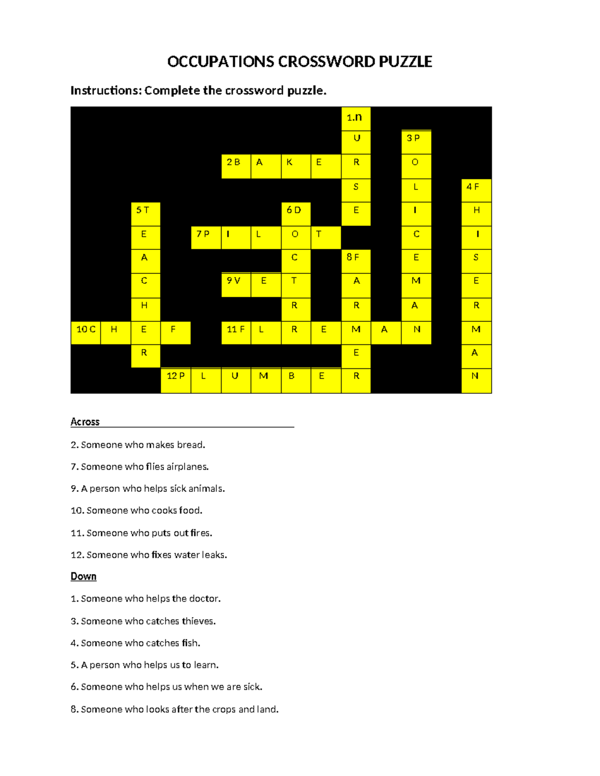Vasquez Luis Occupations Crossword Puzzle - OCCUPATIONS CROSSWORD ...