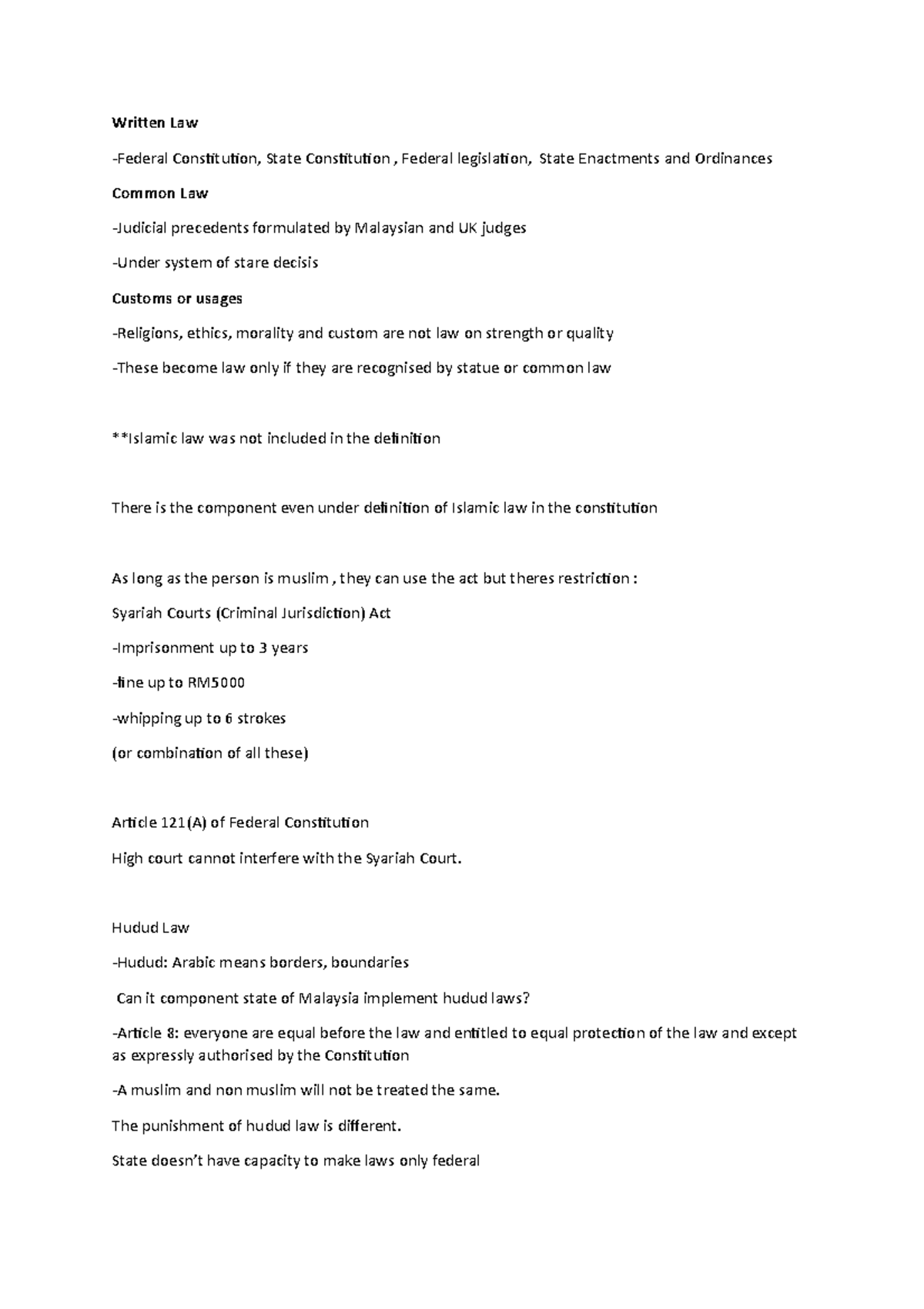 Written Law - noting to describe - Written Law -Federal Constitution ...