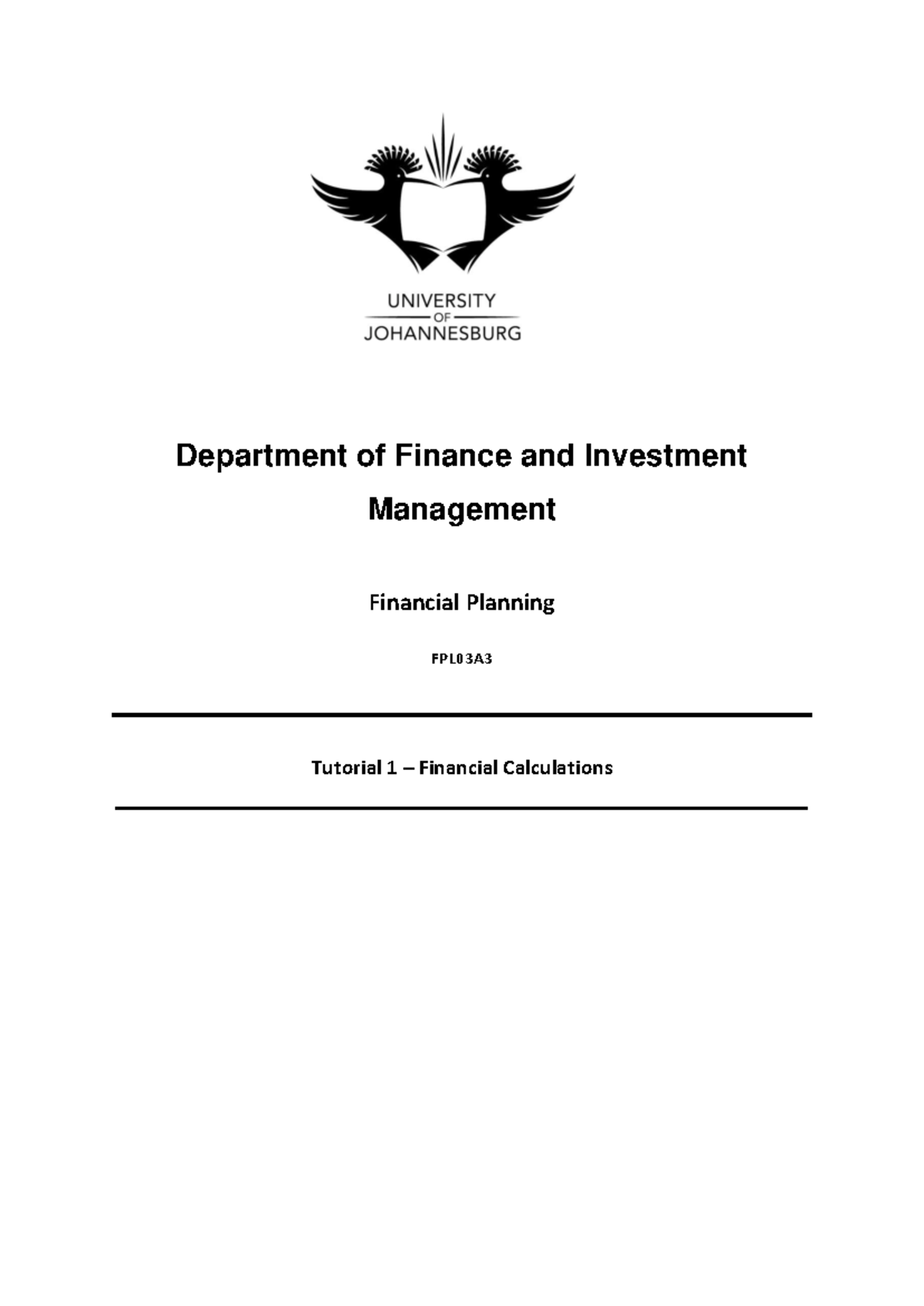 FPL03A3 Tutorial 1 Questions - Department of Finance and Investment ...