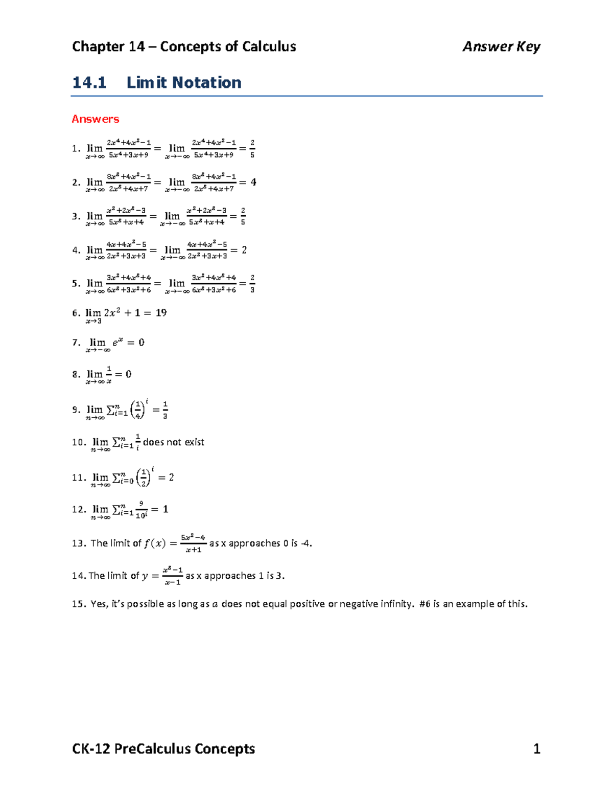 Answer Key CK-12 Chapter 14 Pre Calculus Concepts - 14 Limit Notation ...