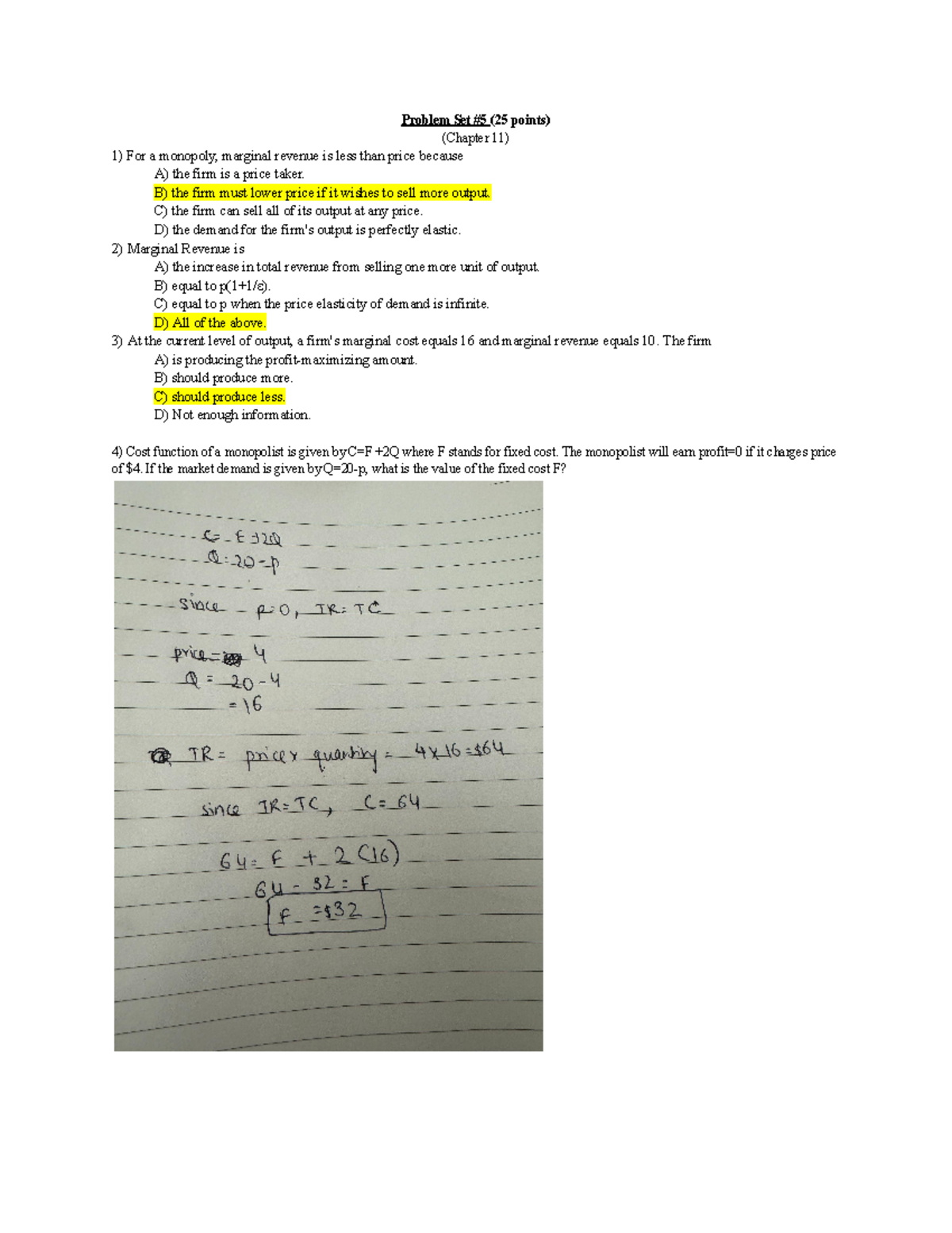 Problem Set #5 (25 points) - Problem Set #5 (25 points) (Chapter 11) 1 ...