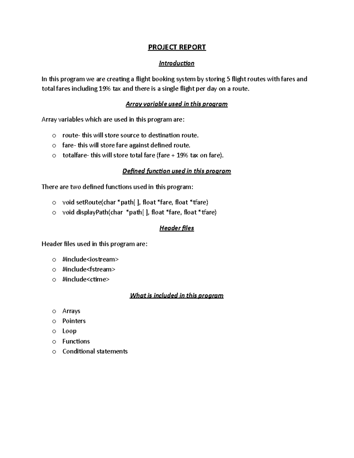 Project Report -nil- PROJECT REPORT Introduction In this program we are ...