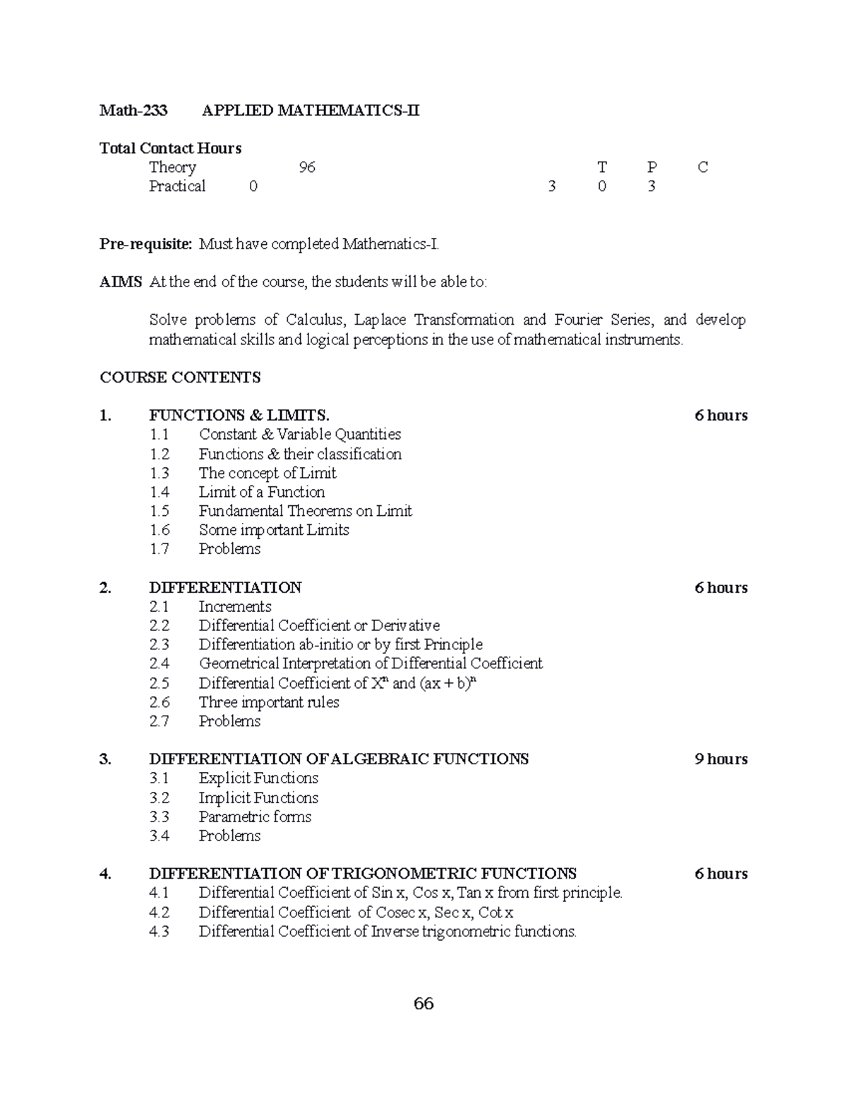 Electrical Technology 2nd Year - Math-233 APPLIED MATHEMATICS-II Total ...