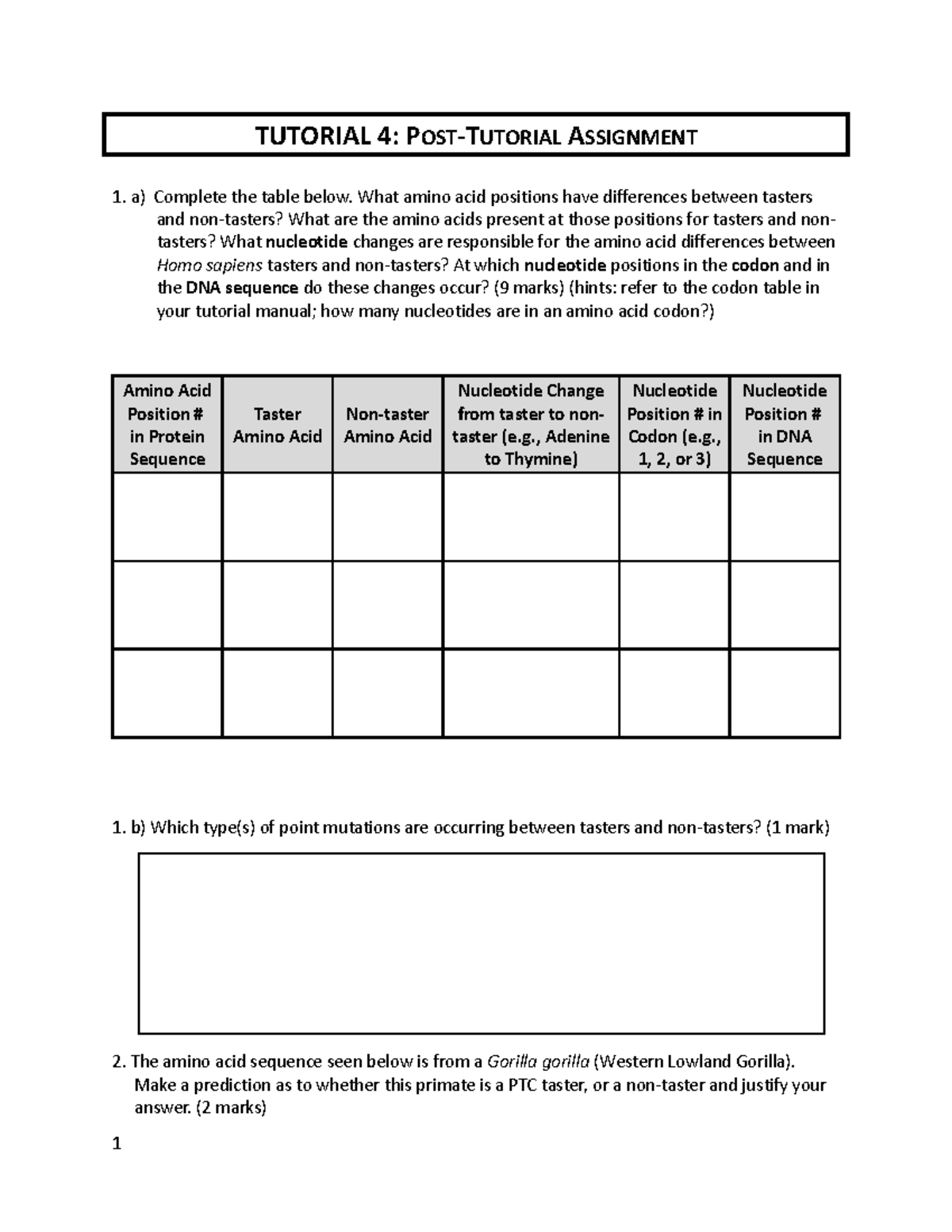 Post-tutorial 4 Assignment F2023 - TUTORIAL 4: POST-TUTORIAL ASSIGNMENT 1. a) Complete the table ...