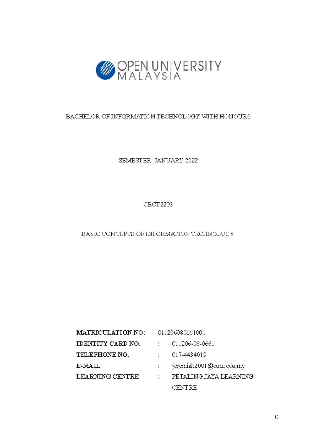 CBCT2203 Basic Concepts of Information Technology - BACHELOR OF ...