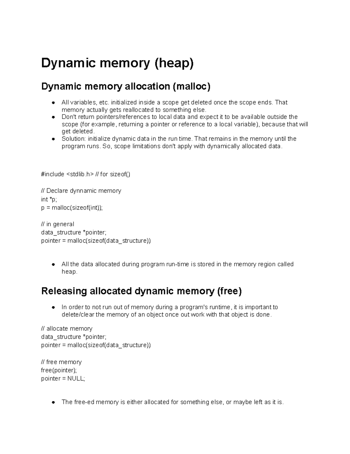 Dynamic Memory Heap Lecture 14 For Hardware Systems At Marquette Dynamic Memory Heap