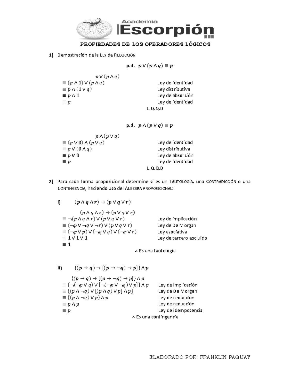Demostraciones.pdf · versión 1-1 - PROPIEDADES DE LOS OPERADORES L ...