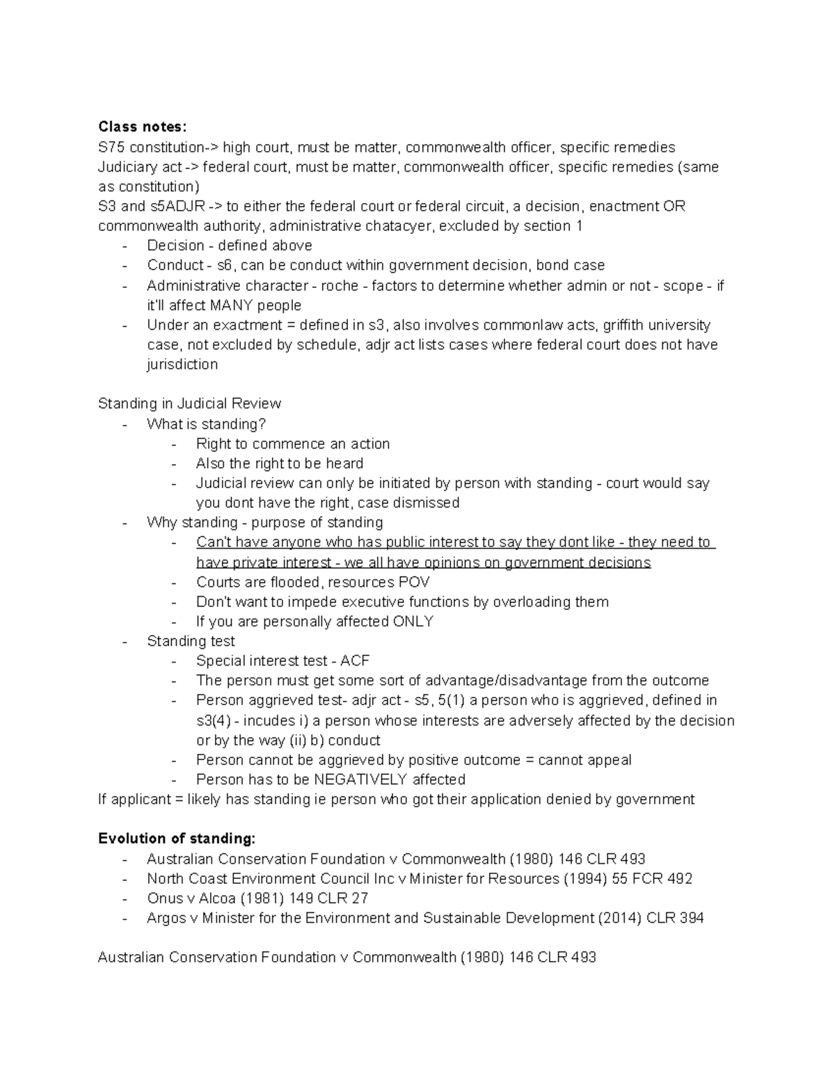 Class 3A Notes - Judicial Review - Class notes: S75 constitution-> high ...