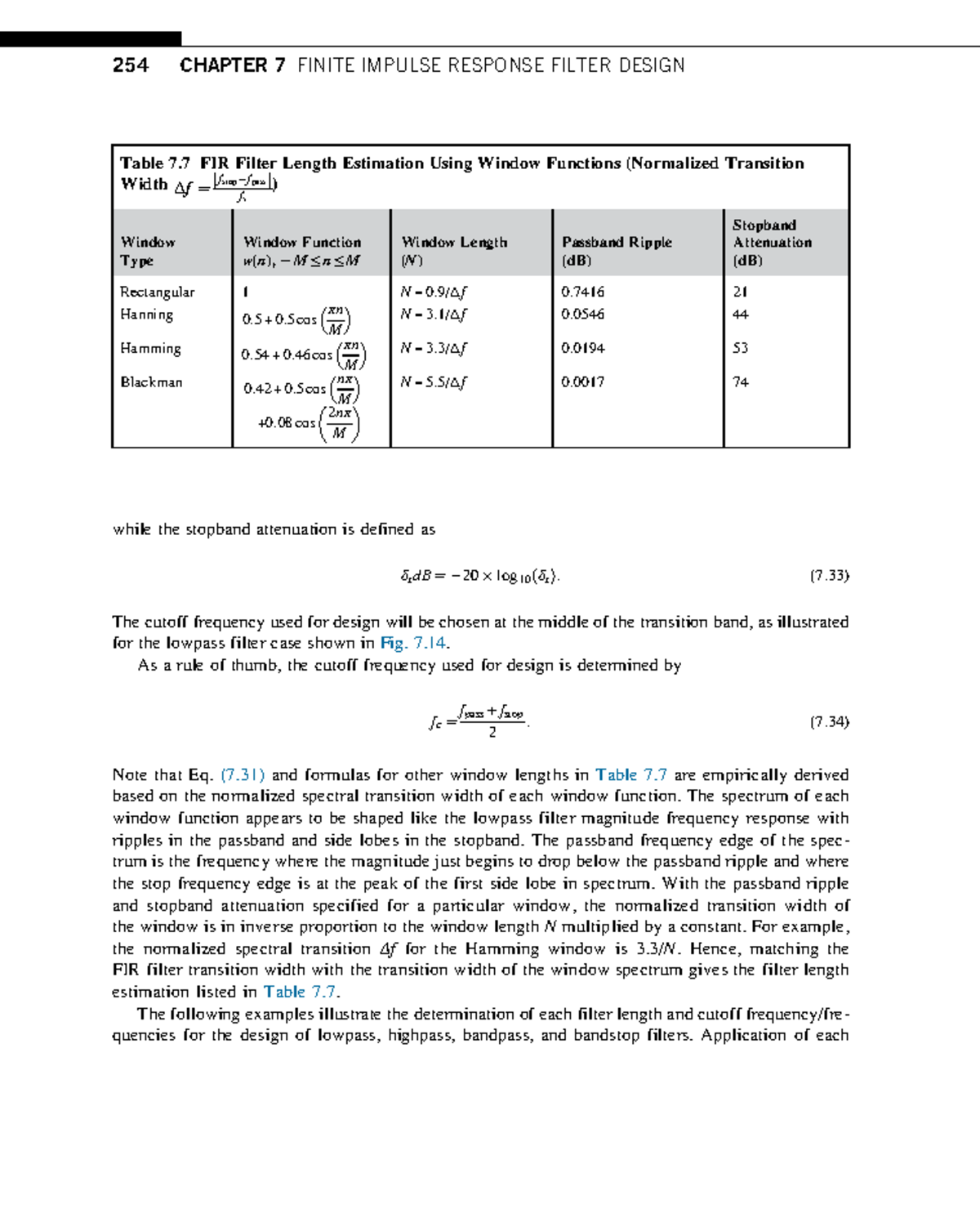 Finite Impulse Response While The Stopband Attenuation Is Defined As δsdb ¼ 20 Log 10 ðδ SÞ