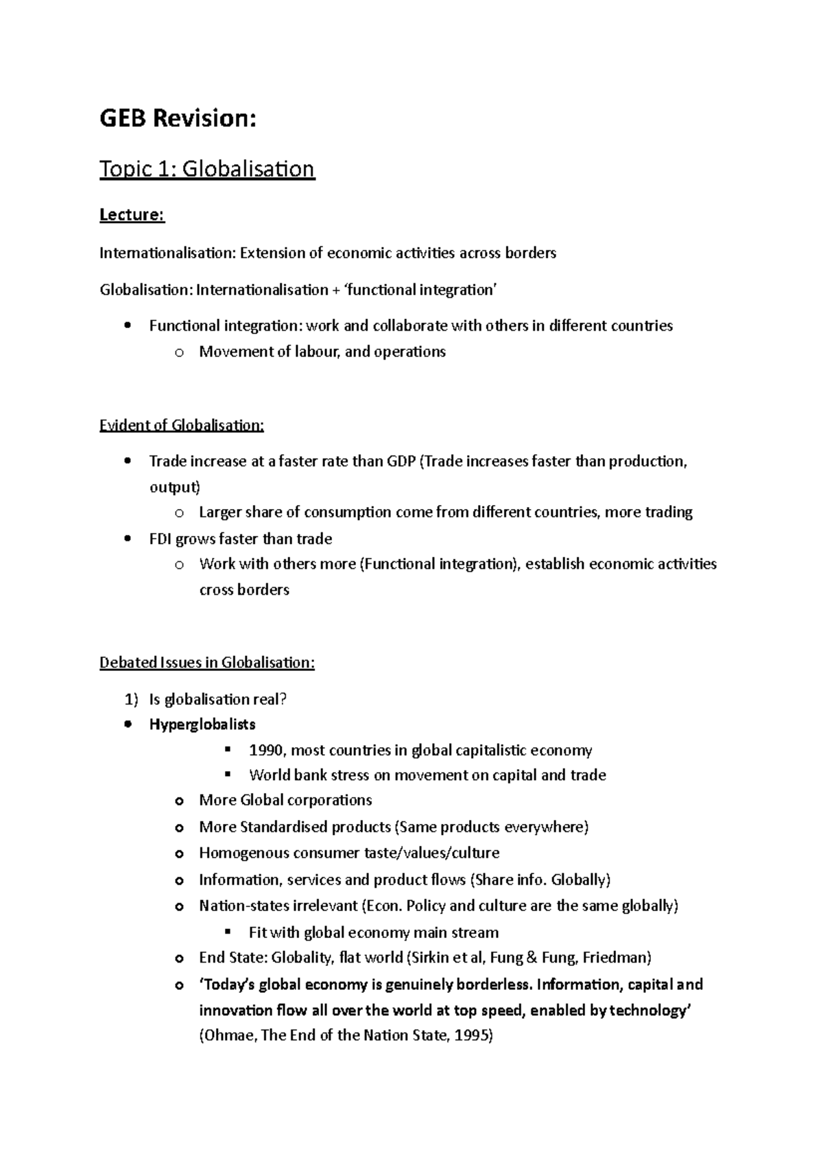GEB - Globalisation - Lecture notes 1,2 - GEB Revision: Topic 1 ...