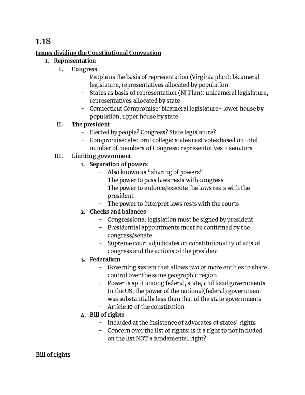 Government January 18 - 1. Issues dividing the Constitutional ...