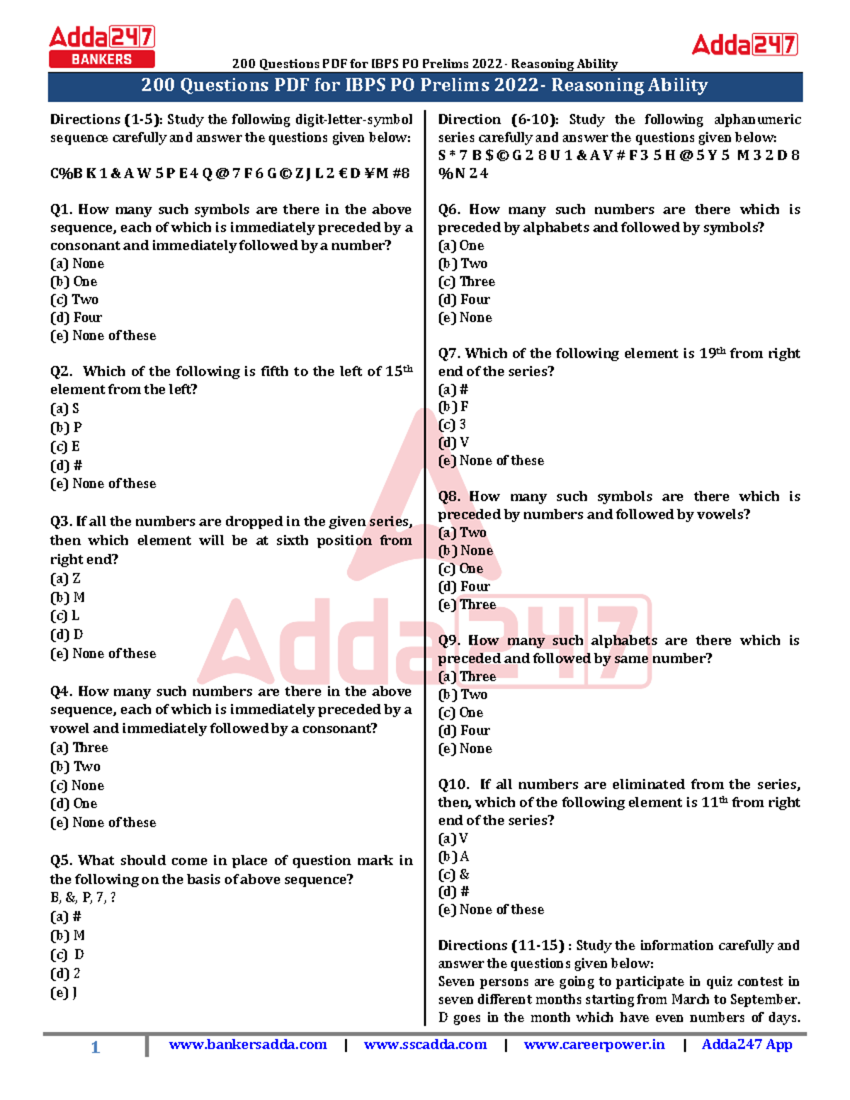 200 Questions PDF for IBPS PO Prelims 2022 Reasoning Ability - 200 ...