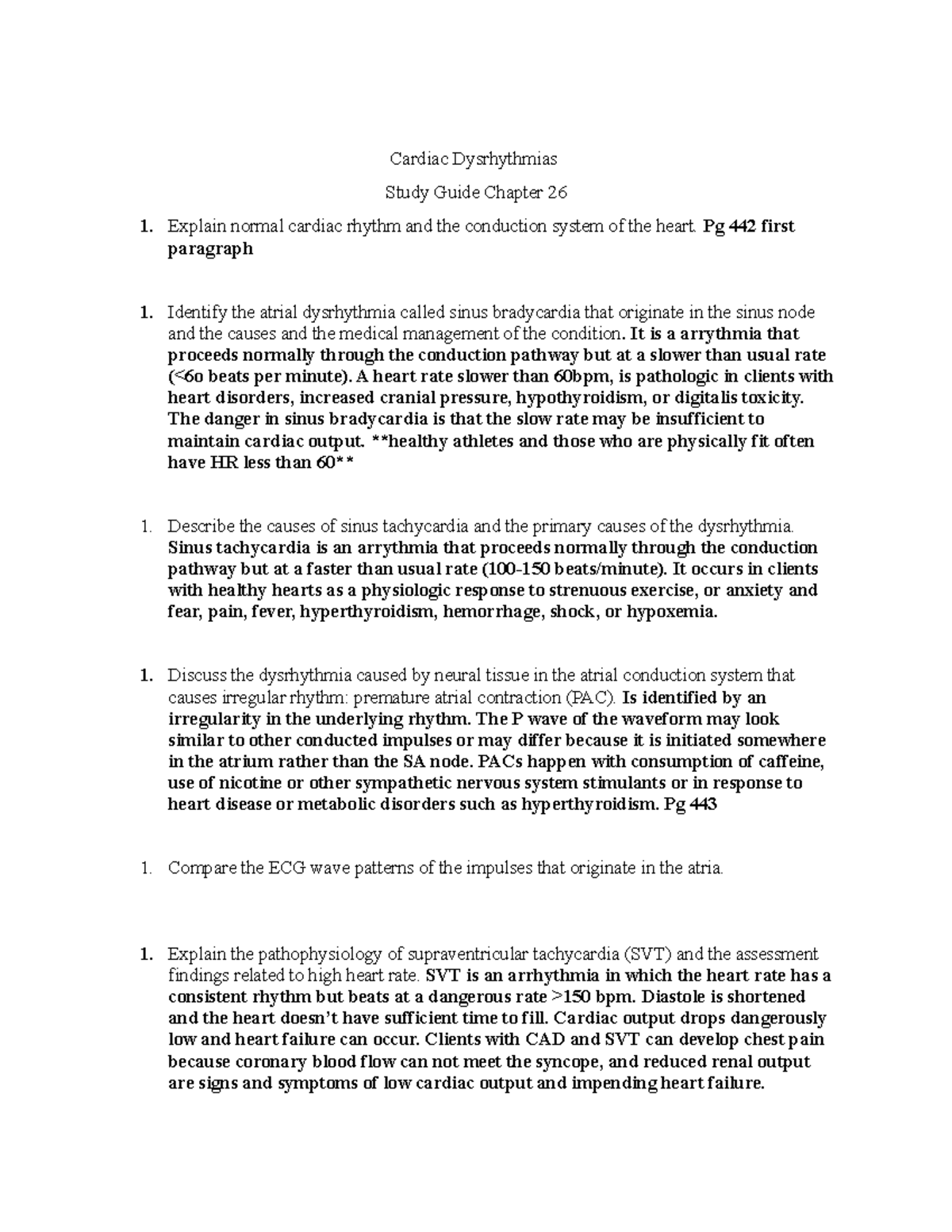 Cardiac Study Guide Semester II - Cardiac Dysrhythmias Study Guide ...