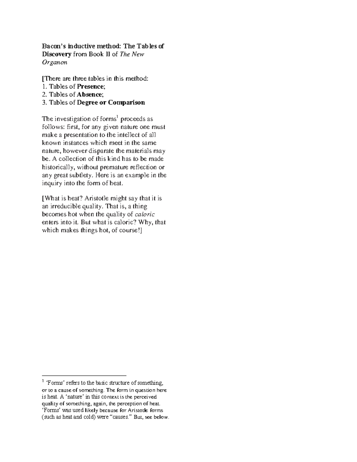 Bacon¹s inductive method, example of heat - Bacon’s inductive method ...