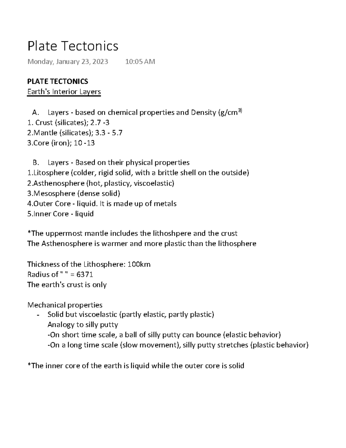 Plate Tectonics - PLATE TECTONICS Earth's Interior Layers A. Layers ...