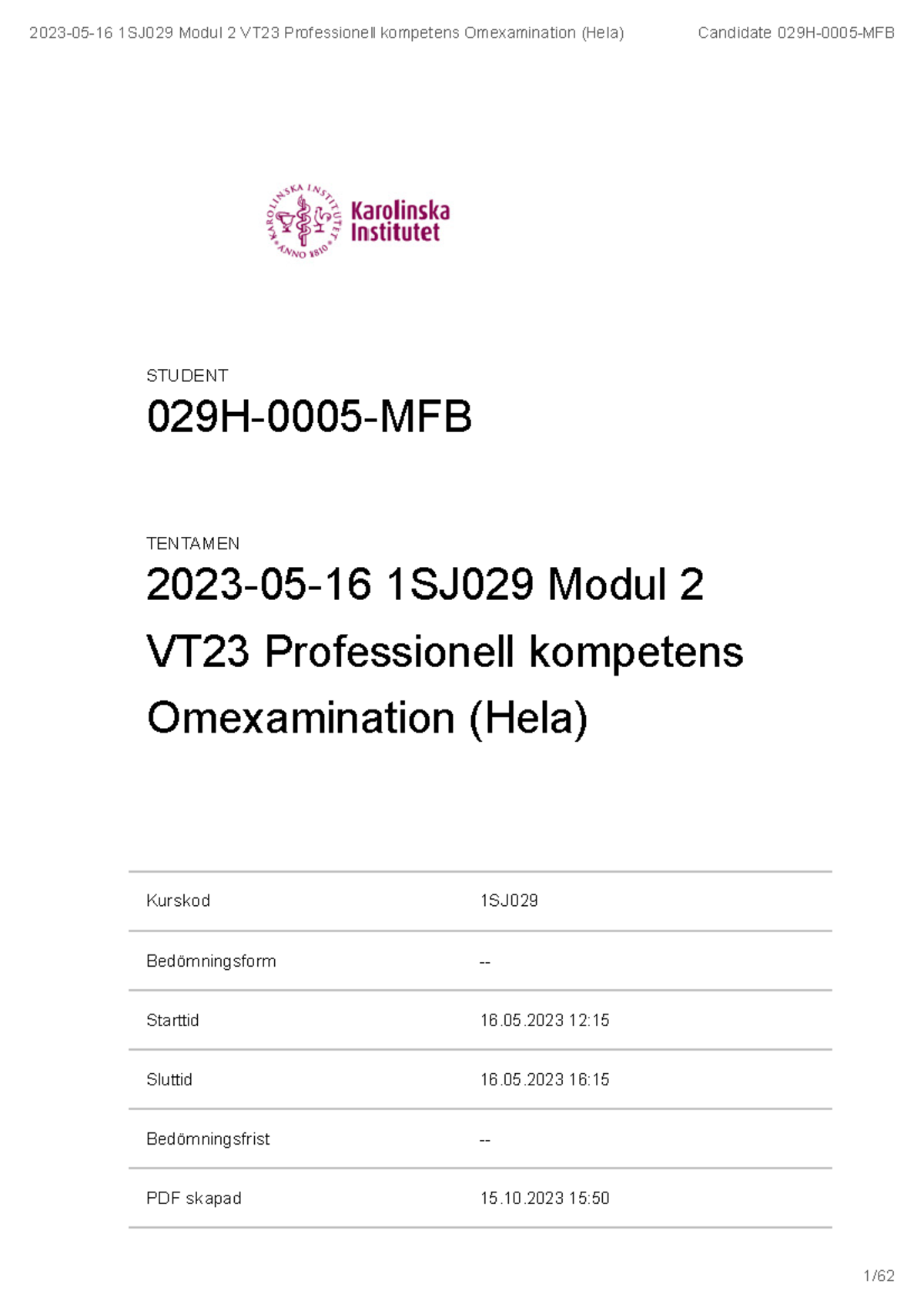 NKSE-Bashar-2023 - tenta - Kurskod 1SJ Bedömningsform - Starttid 16.05 ...