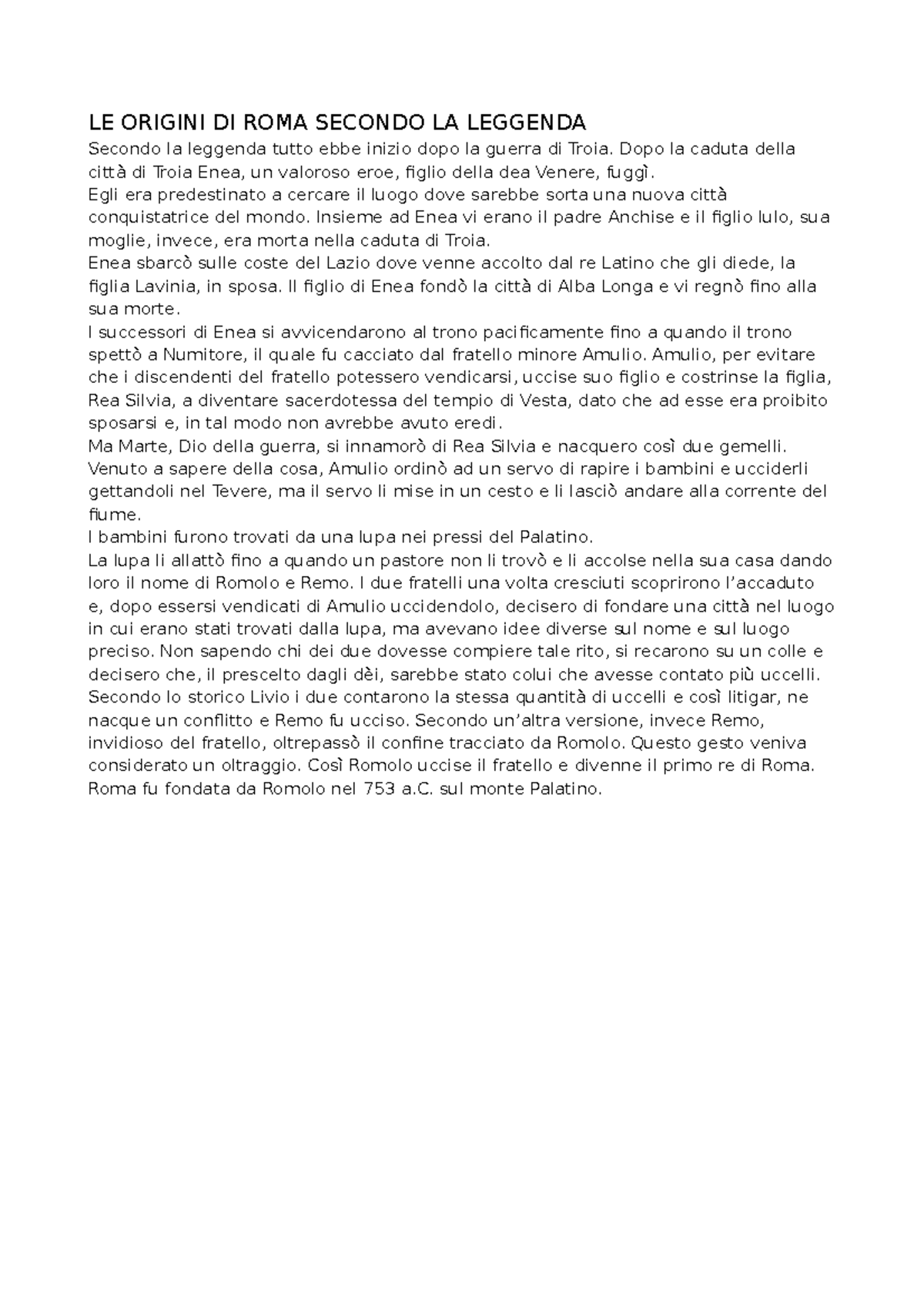 LE Origini Di Roma Secondo La Leggenda - LE ORIGINI DI ROMA SECONDO LA ...