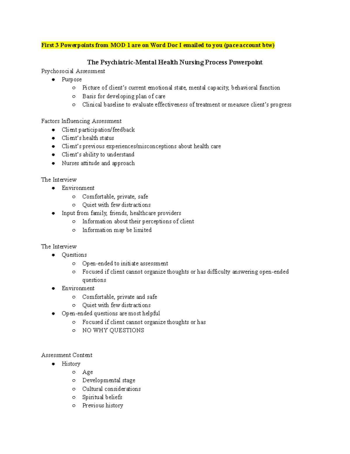 Pysch Exam 1 Study Guide-1 - First 3 Powerpoints from MOD 1 are on Word Doc I emailed to you ...