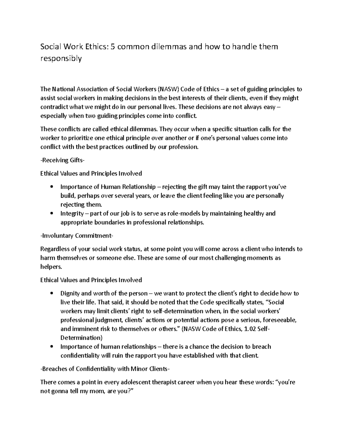 Social Work Ethics Article Notes - Social Work Ethics: 5 common ...