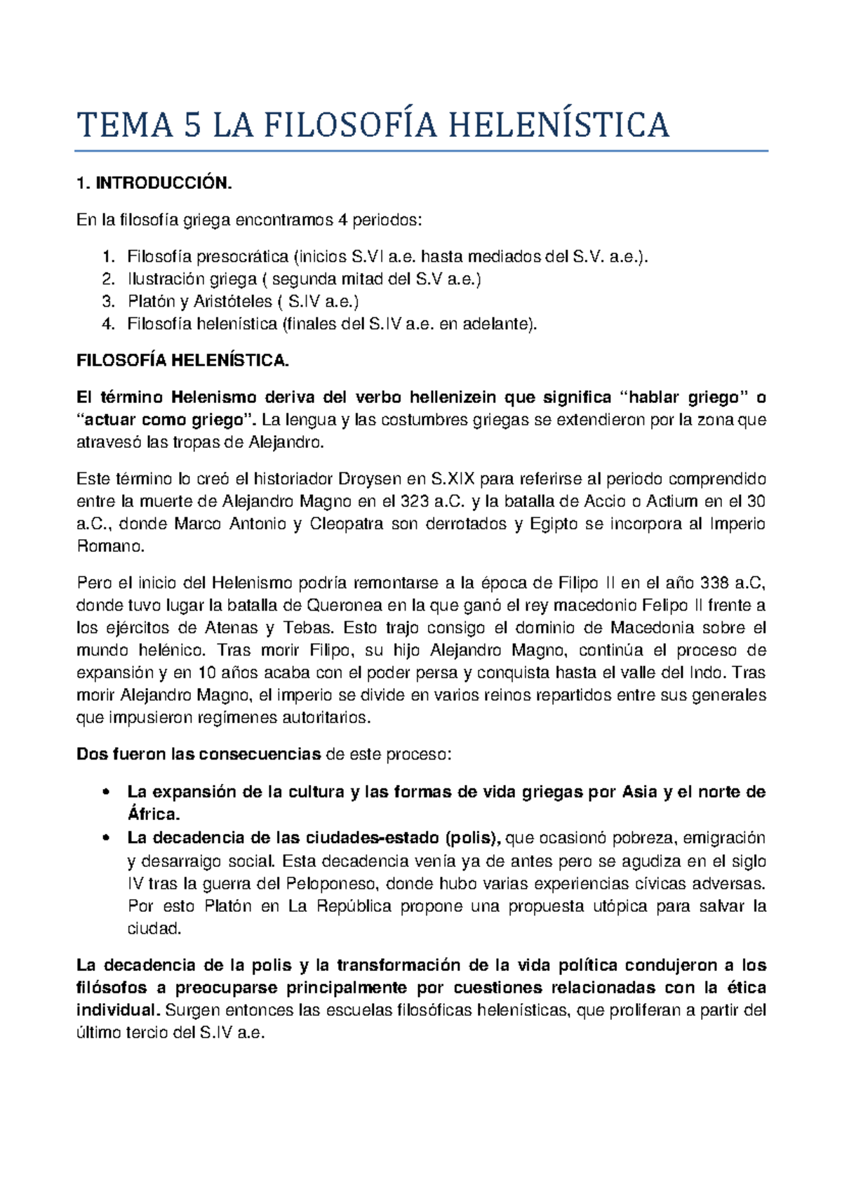 FilosofíA Helení Stica TEMA 5 PDF - TEMA 5 LA FILOSOFÍA HELENÍSTICA 1 ...