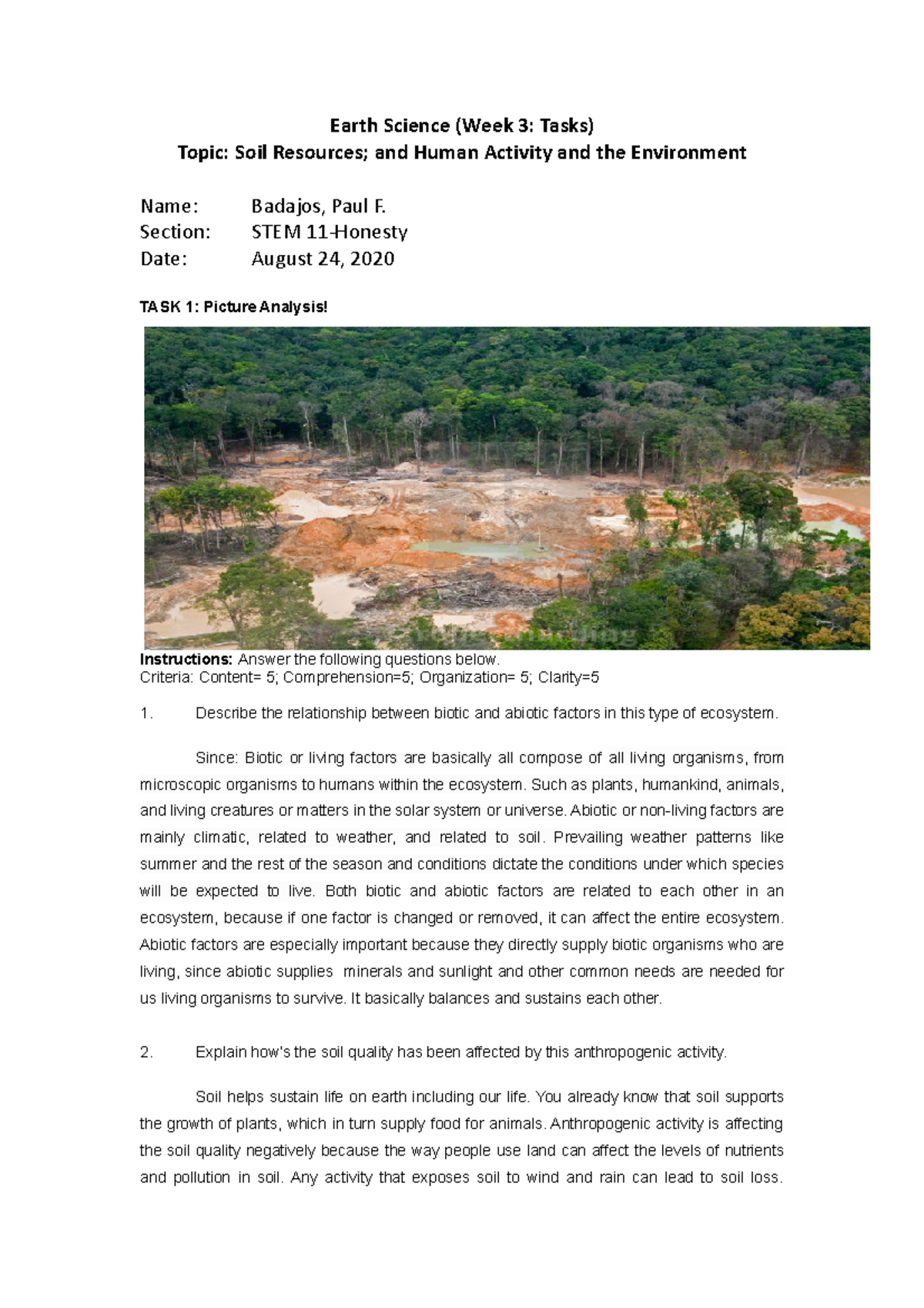 Paul badajos - Tasks Week 3 - Earth Science (Week 3: Tasks) Topic: Soil ...